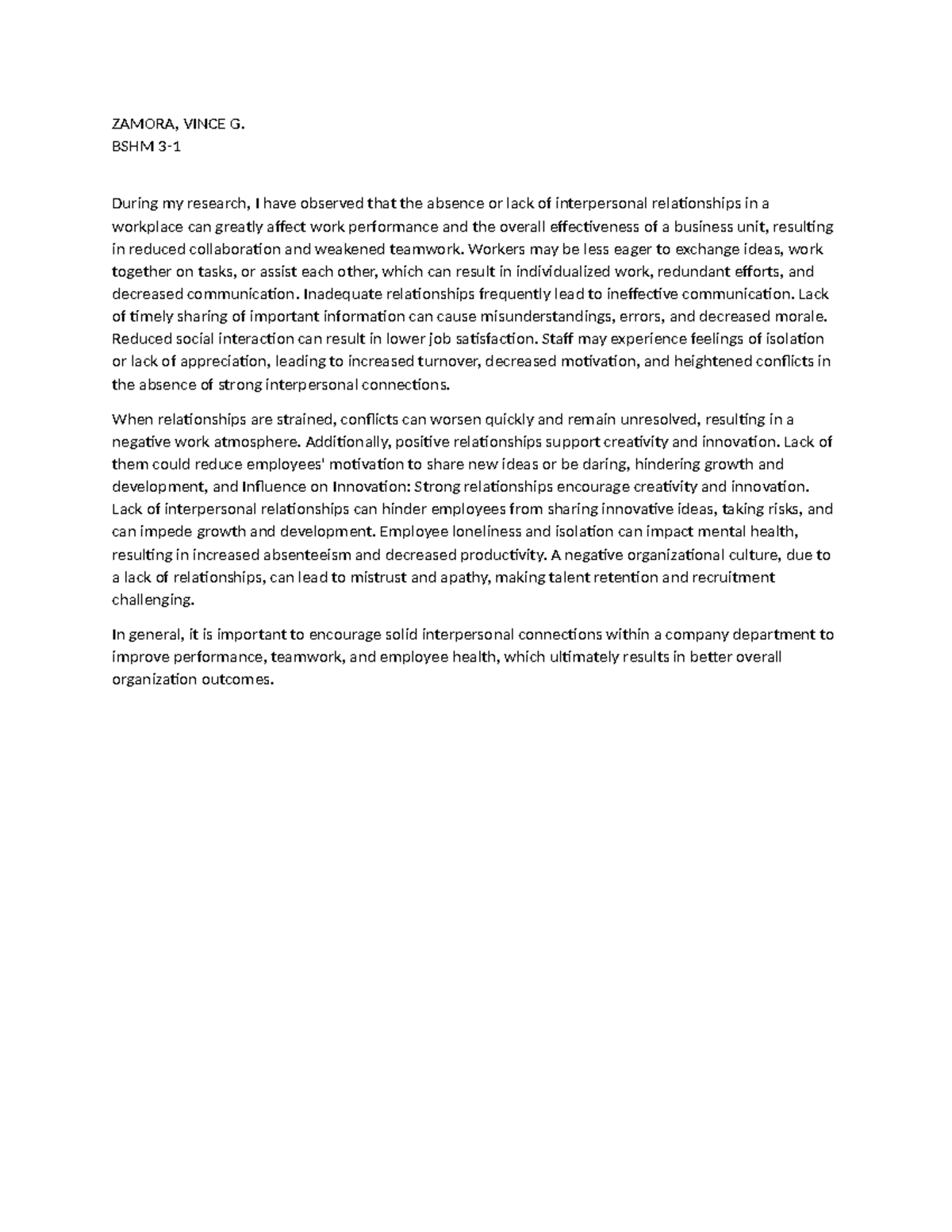 Essay Zamora BSHM 70 - ZAMORA, VINCE G. BSHM 3- During my research, I ...