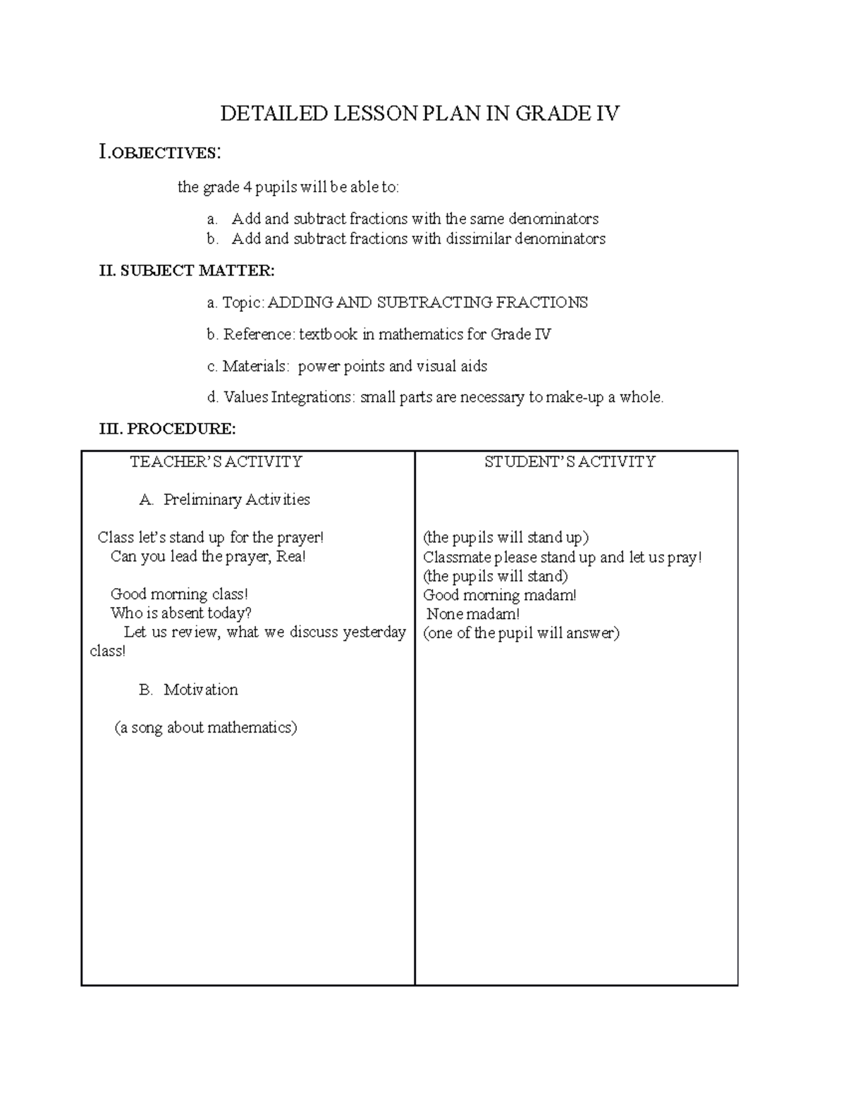 450529372 Detailed Lesson PLAN IN Grade IV docx - DETAILED LESSON PLAN ...