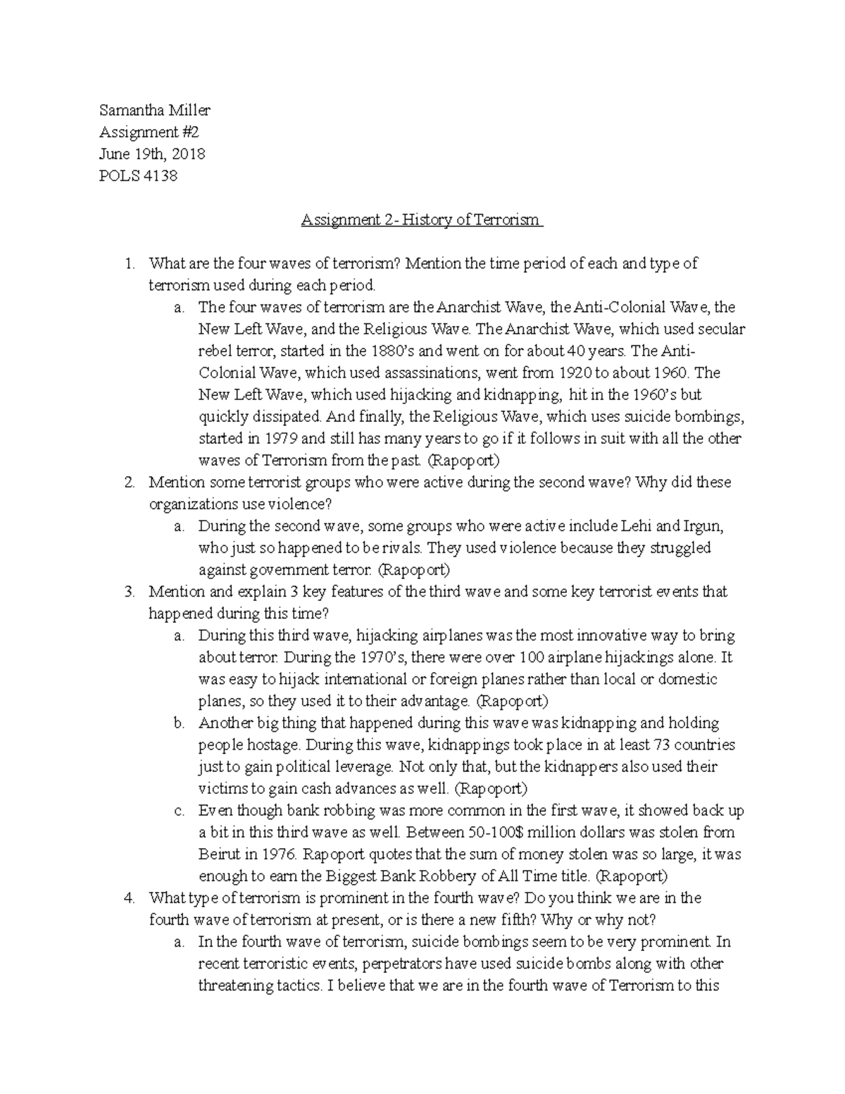 Assignment 2- History of Terrorism - What are the four waves of ...