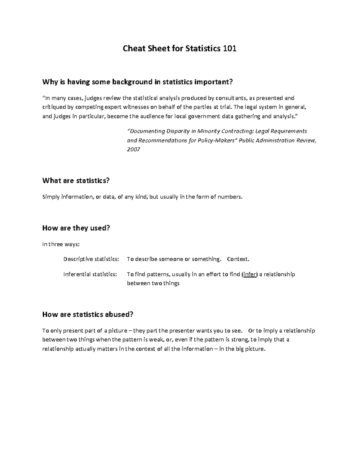 Cheat Sheet for Statistics 101 0 - Cheat Sheet for Statistics 101 Why ...