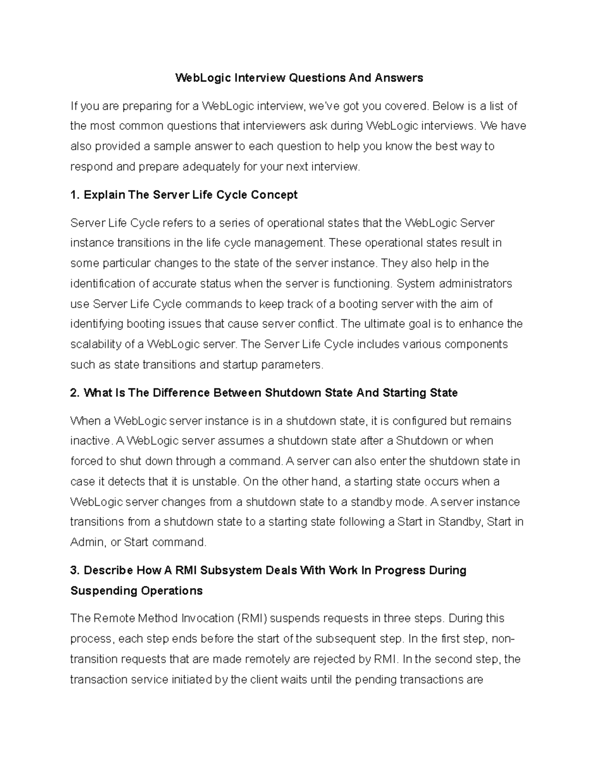 Web Loc Interview Questions And Answer - WebLogic Interview Questions And Answers If you are ...