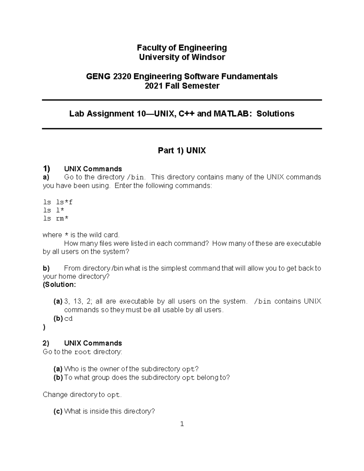 Lab Assignment 10 Solutions - Faculty of Engineering University of ...