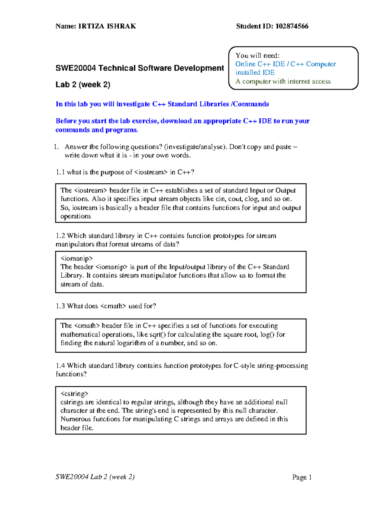 SWE2000 4 Lab 2 102874566 - SWE20004 Technical Software Development Lab ...