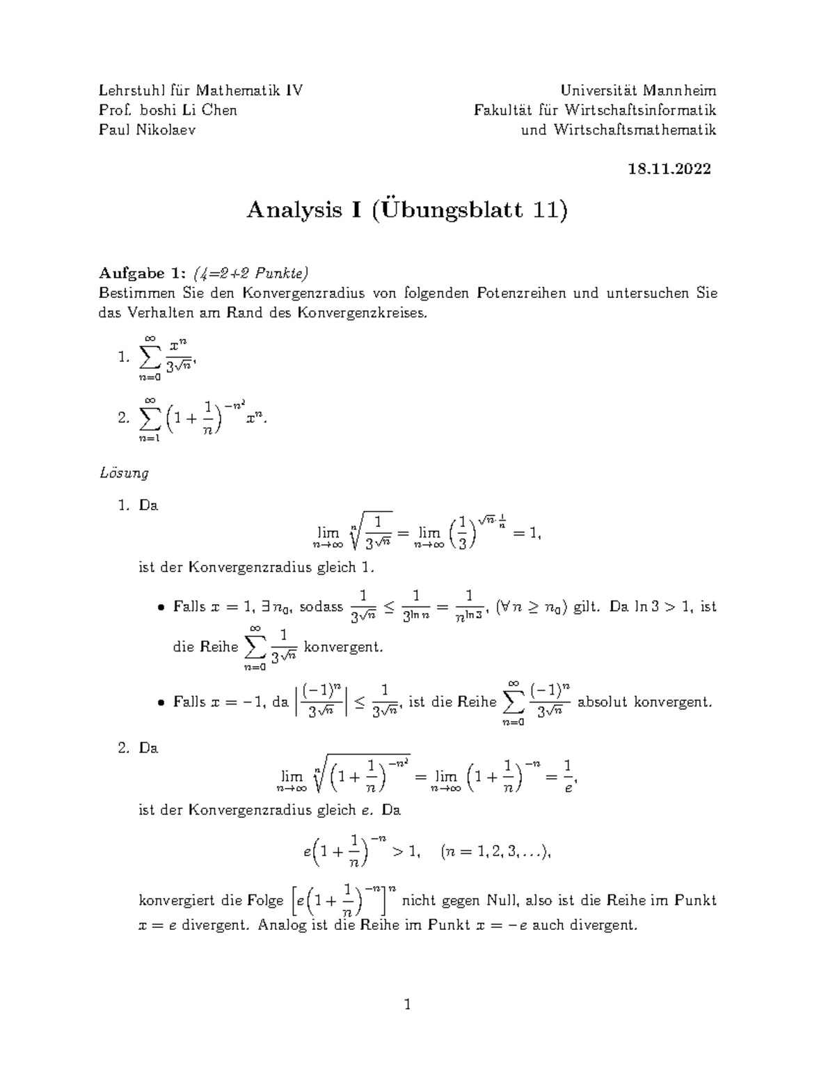 Loesung Uebungsblatt 11 - Lehrstuhl f ̈ur Mathematik IV Universit ̈at ...
