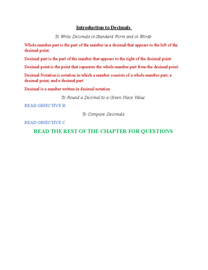 Chapter 1 Whole Numbers - Introduction to Whole Numbers To Identify the ...