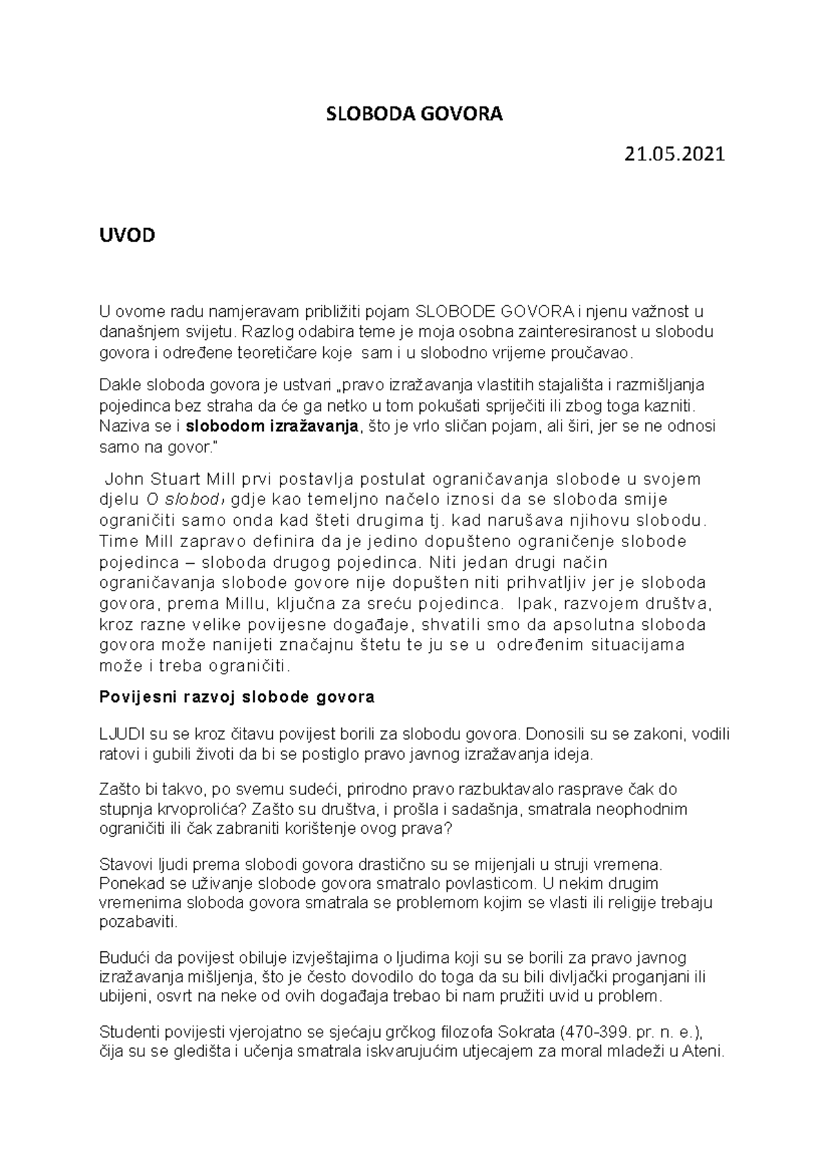 Sloboda Govor 1 Seminar, Sloboda govora u današnje vrijeme. - SLOBODA ...