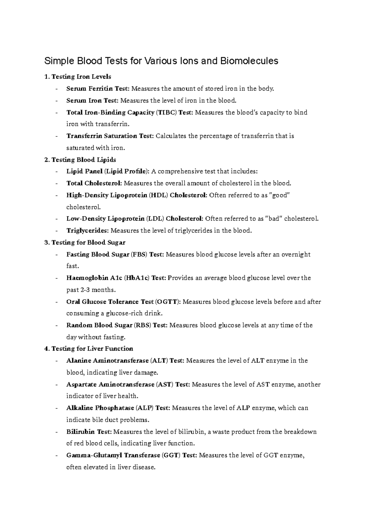 BMOL Final Exam Prep - Summary of BMOL - blood test for specific ...