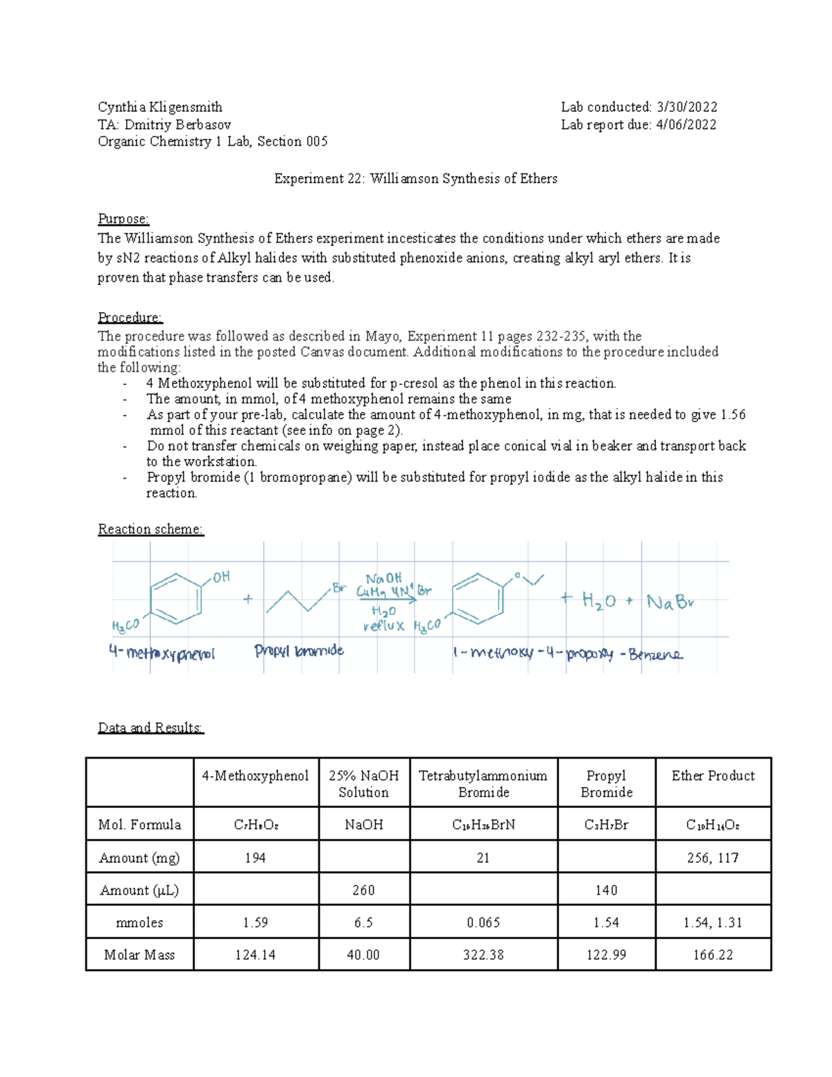 Module 10 Lab Report - Cynthia Kligensmith Lab conducted: 3/30/ TA: Dmitriy Berbasov Lab report ...