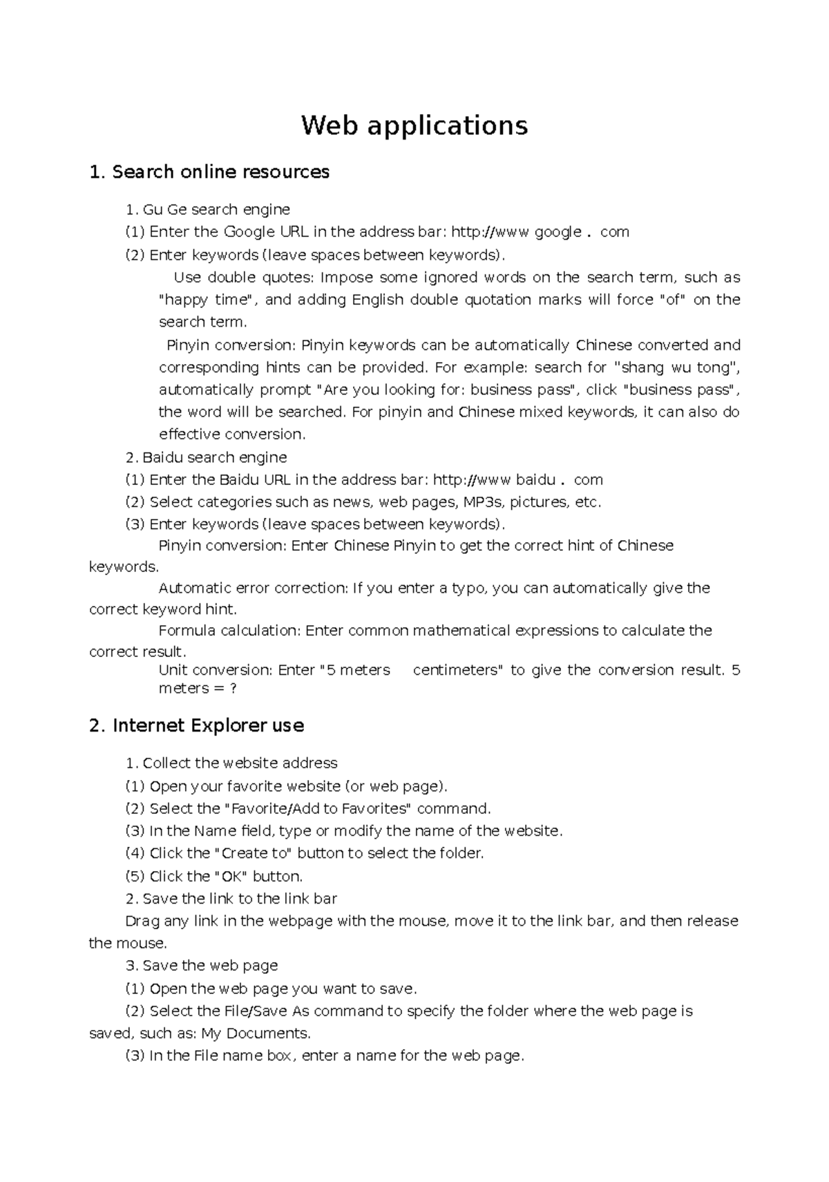 NTA 312 Web applications - Web applications 1. Search online resources Gu Ge search engine (1 ...