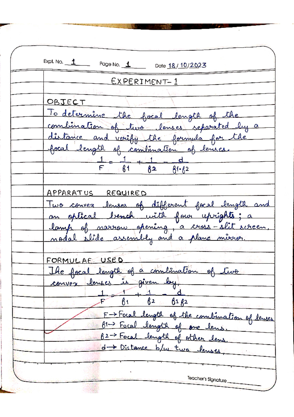 Physics Practical - Expt. No. 1 Page No. 1 Date OBJECT To determine the ...