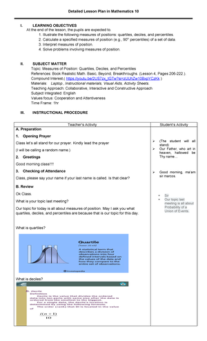 Detailed Lesson Plan - Objectives: 1. The learner demonstrates ...
