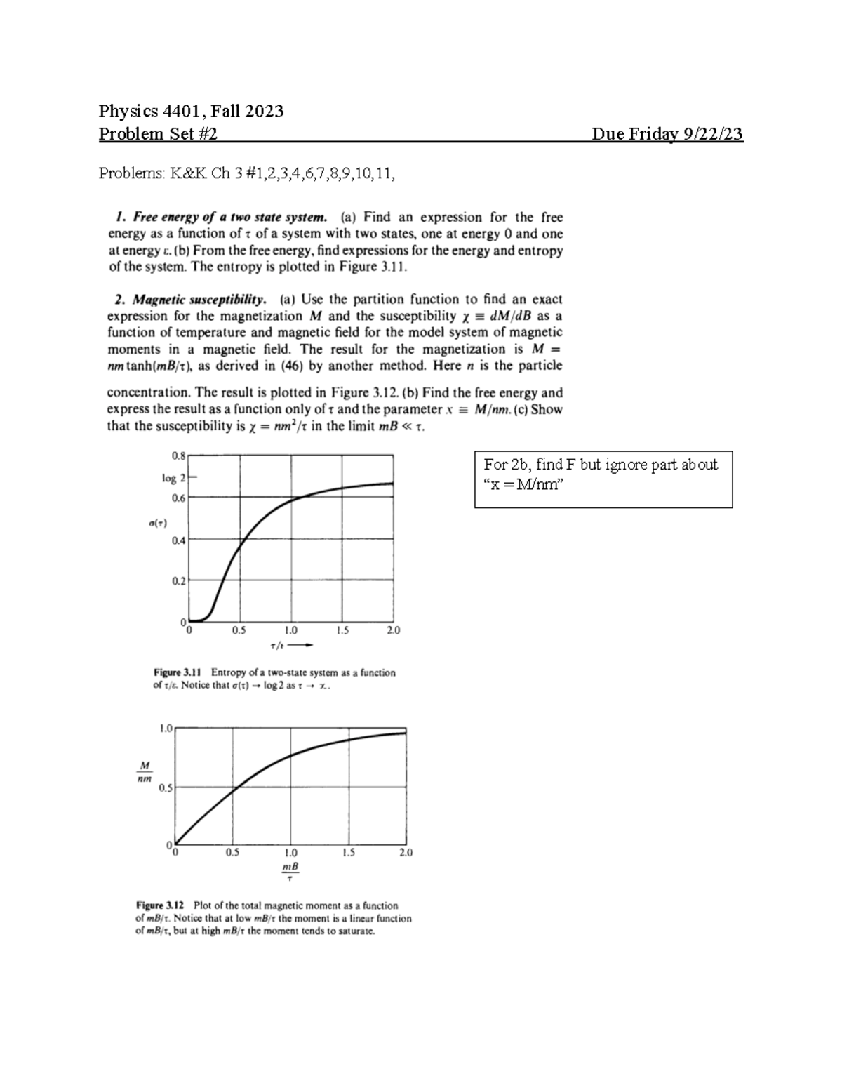 Homework 2 - problem set - Physics 4401, Fall 2023 Problem Set #2 Due ...