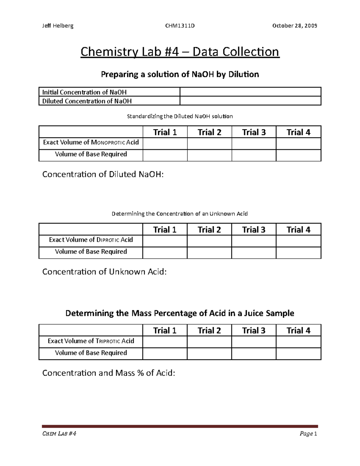 Chemistry Lab 4 - lab 4 - 1311 - uOttawa - Studocu