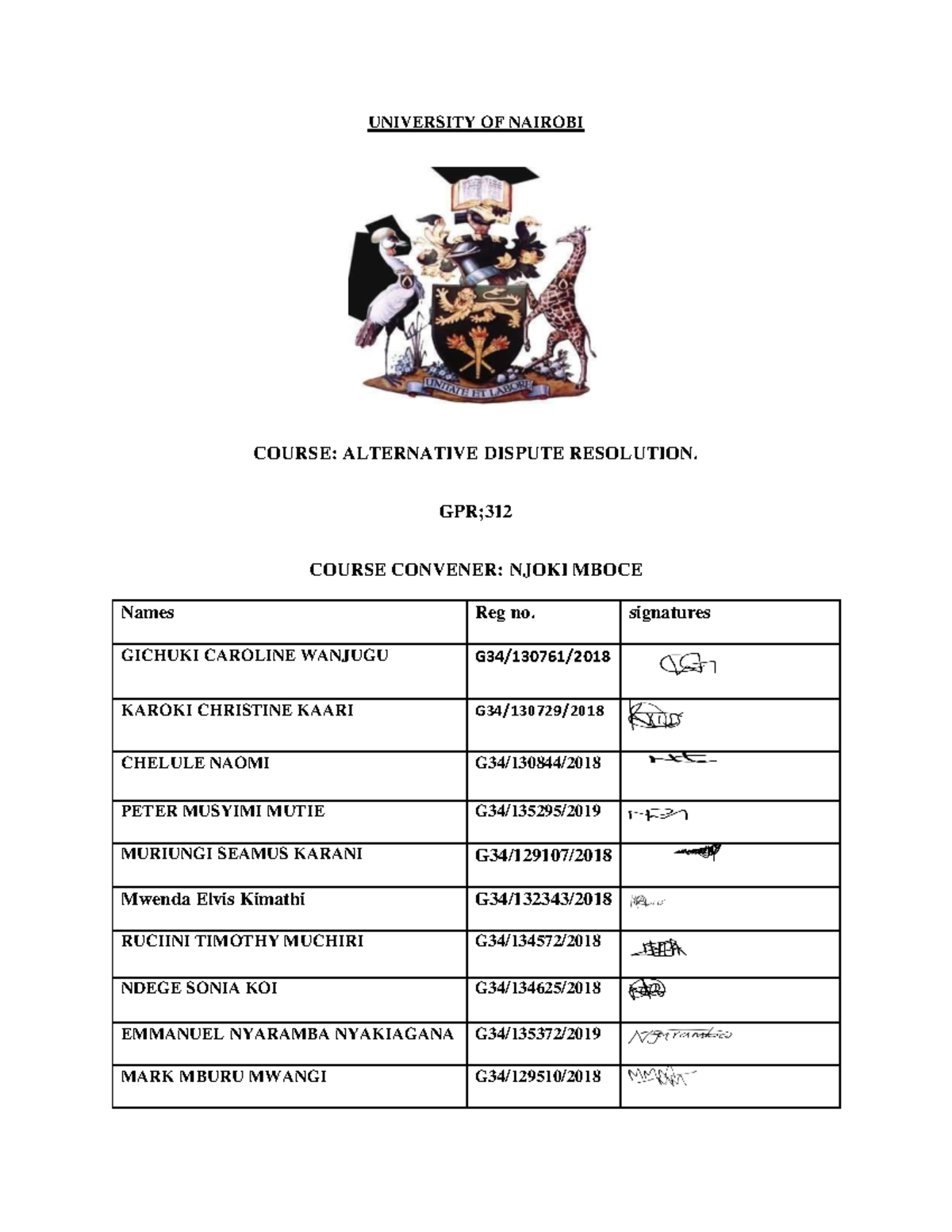 ADR Assignment-1- PDF FIN-1 - UNIVERSITY OF NAIROBI COURSE: ALTERNATIVE DISPUTE RESOLUTION. GPR ...