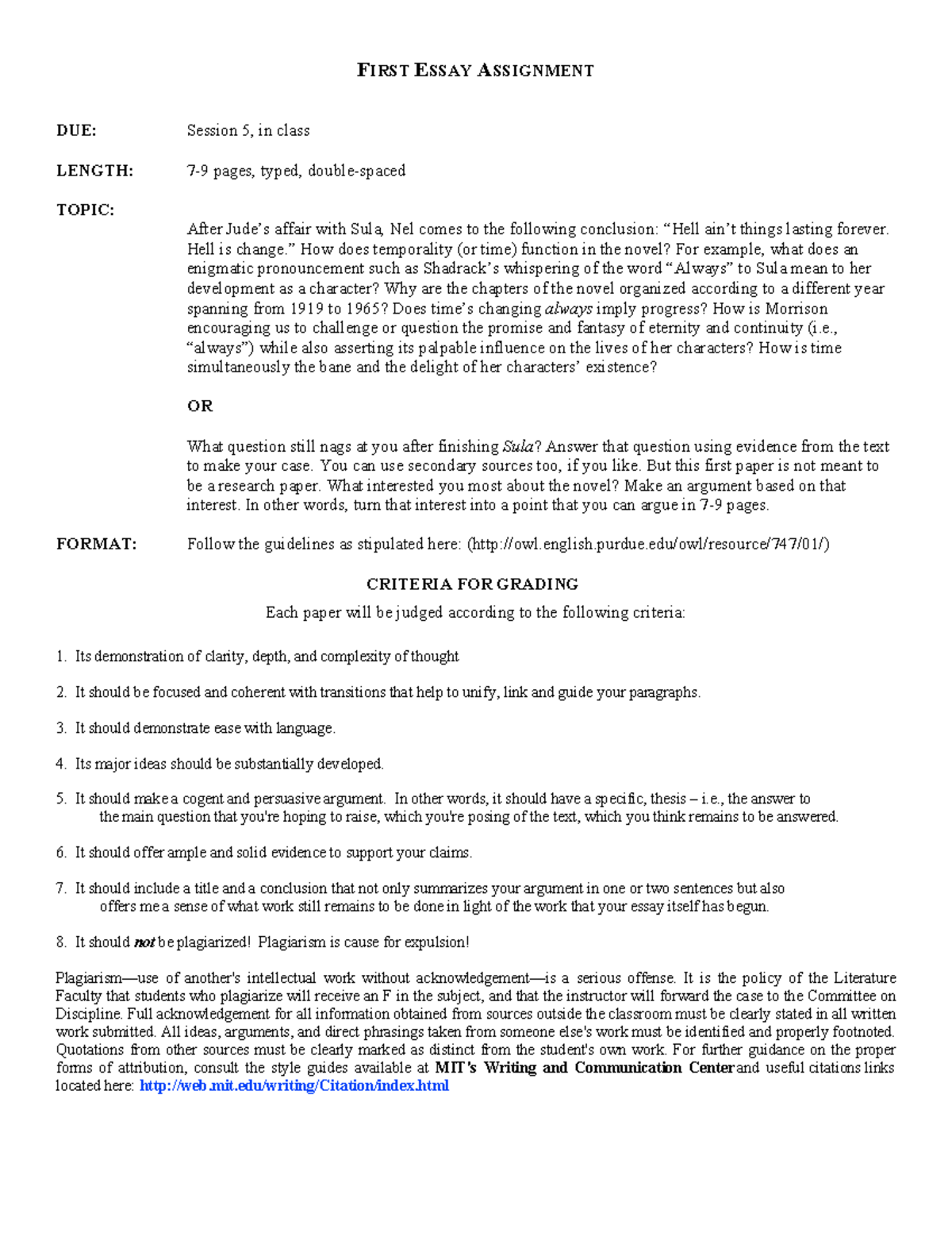 First Essay Assignment - FIRST ESSAY ASSIGNMENT DUE: Session 5, in ...