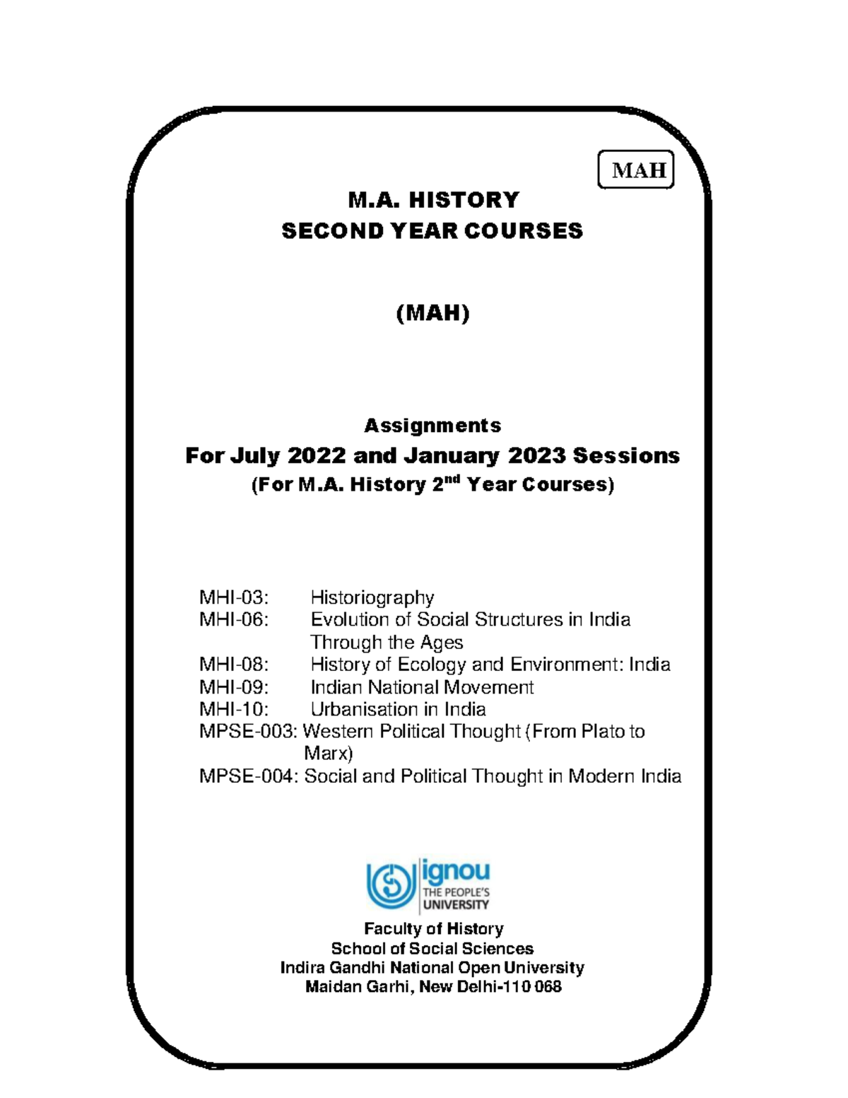 MHI 2nd Year 2022-23 English - MAH M. HISTORY SECOND YEAR COURSES (MAH ...