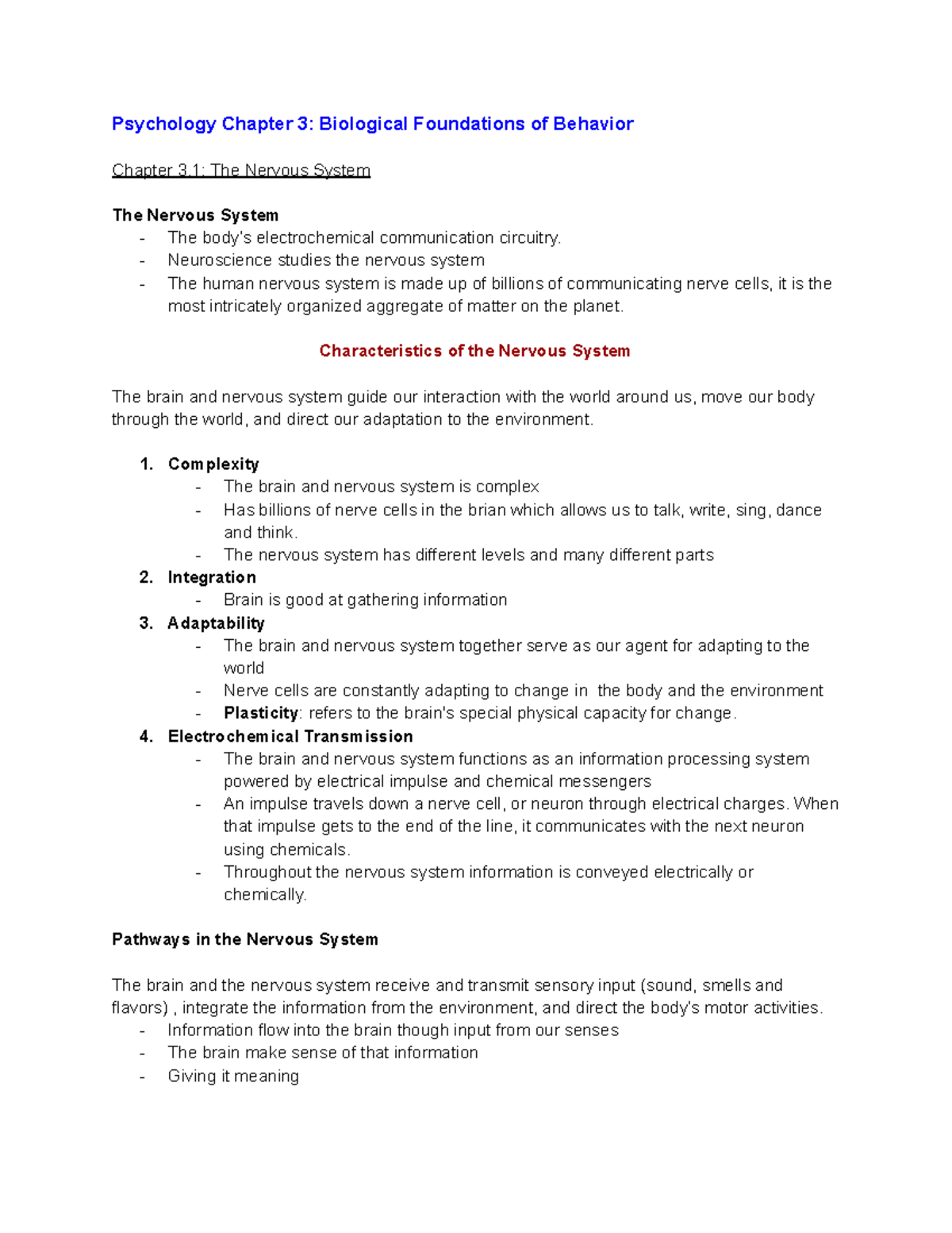 Psychology: The Nervous System - Psychology Chapter 3: Biological ...
