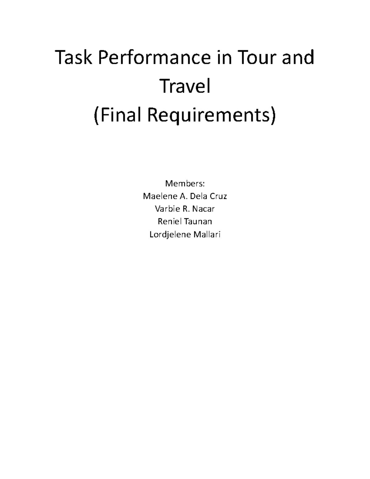RVML travel and tours (1) 1 - Task Performance in Tour and Travel ...