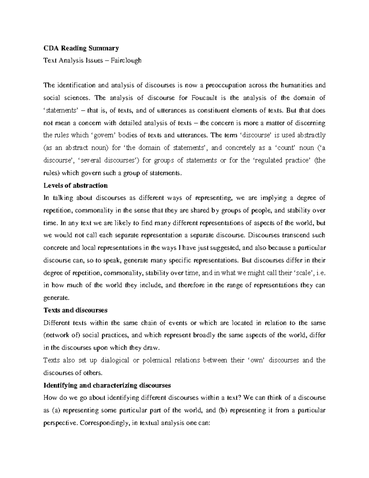 Summary 'Text Analysis Issues' - CDA Reading Summary Text Analysis ...