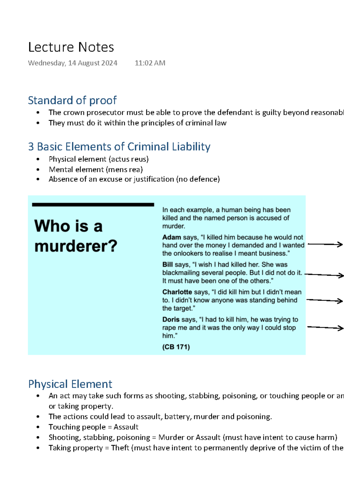 Criminal Law Lecture 14 - Standard of proof The crown prosecutor must ...