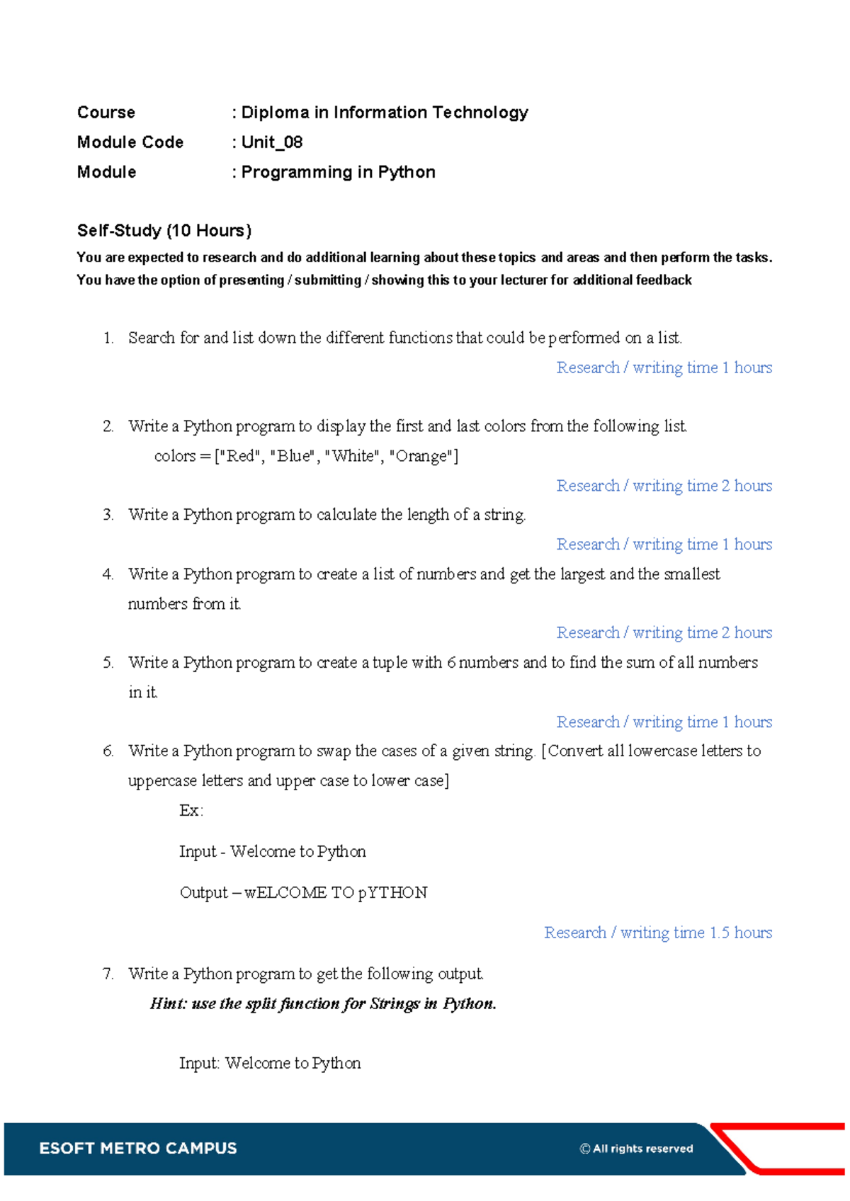 Self study 82 - Tutorial works - Page 1 Course : Diploma in Information Technology Module Code ...