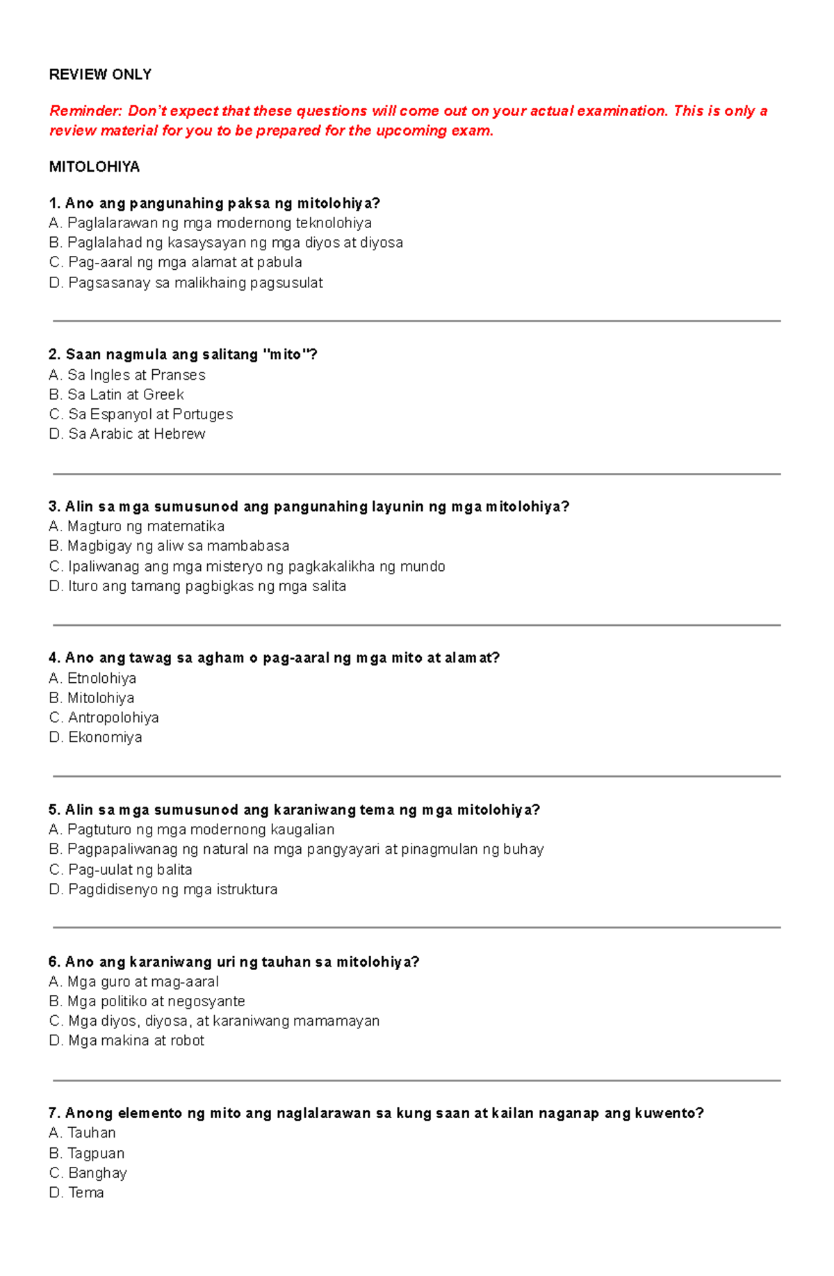 Reviewer ONLY - Review - REVIEW ONLY Reminder: Don’t expect that these ...