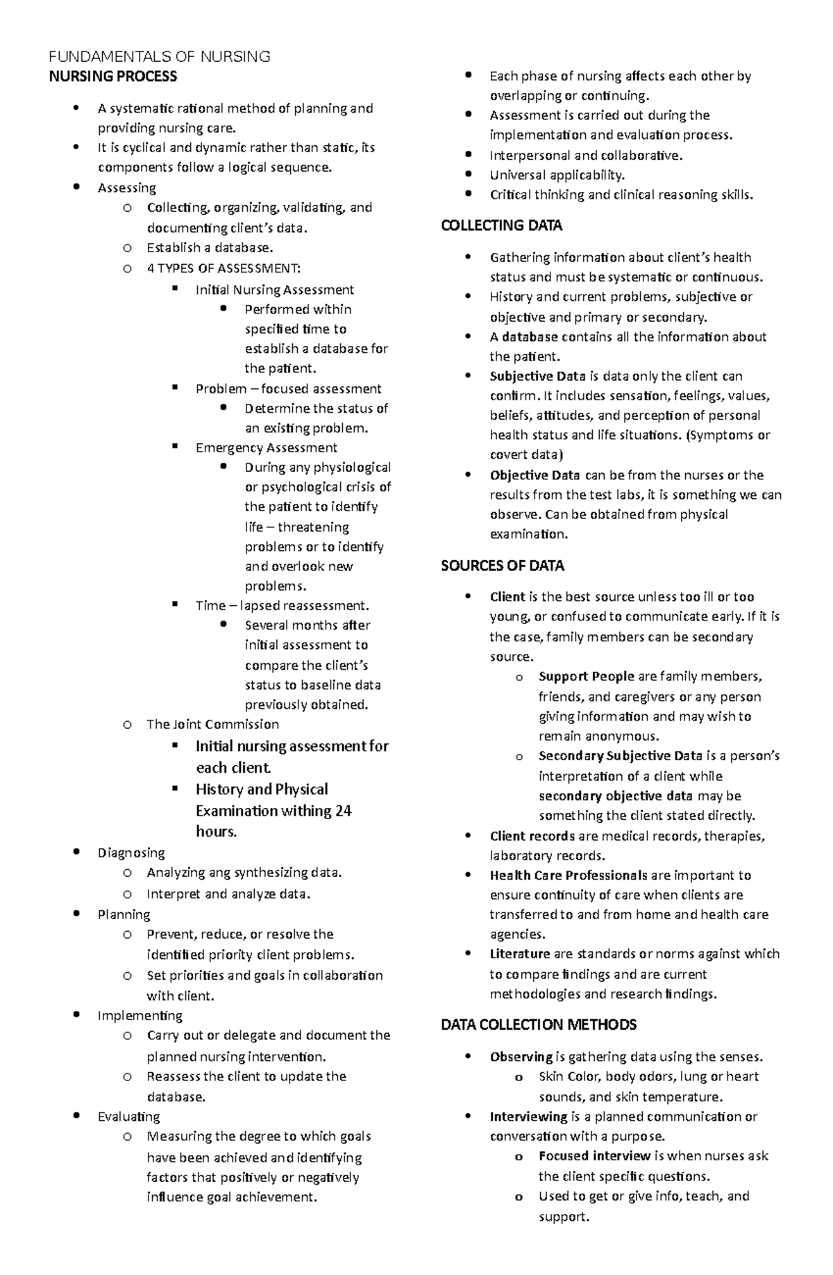 Funda Notes - NURSING PROCESS A systematic rational method of planning ...