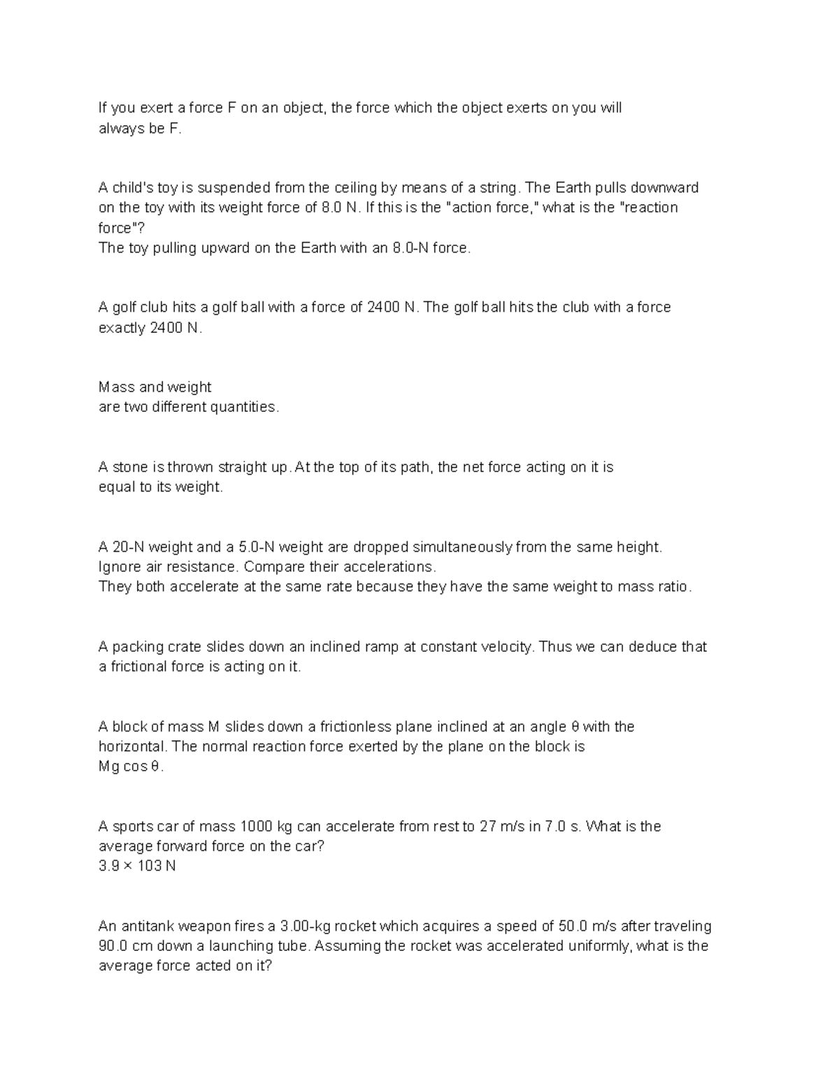 Motion AND Forces problems and solutions - If you exert a force F on an ...