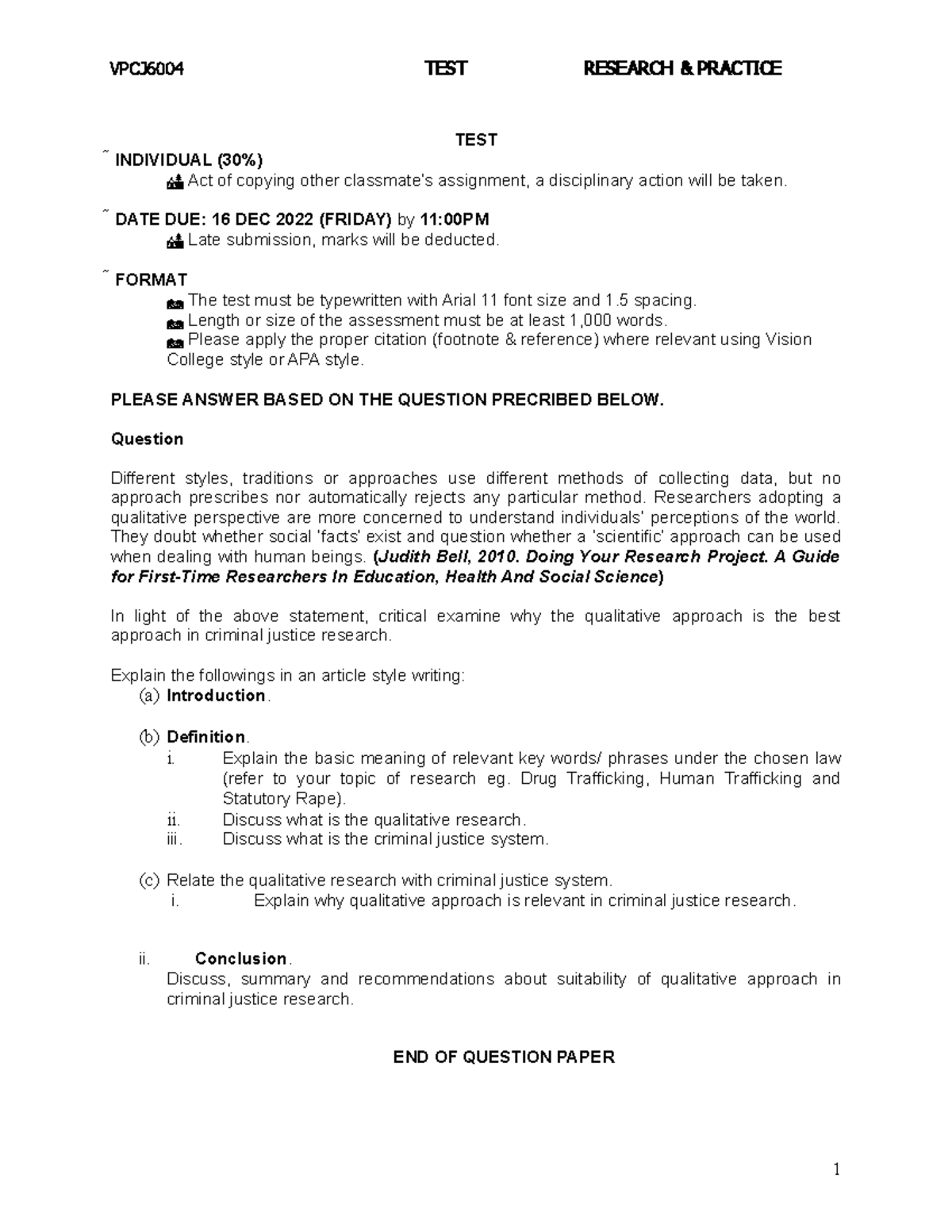 VCPJ6004 TEST - criminal - VPCJ 6004 TEST RESEARCH & PRACTICE TEST ...