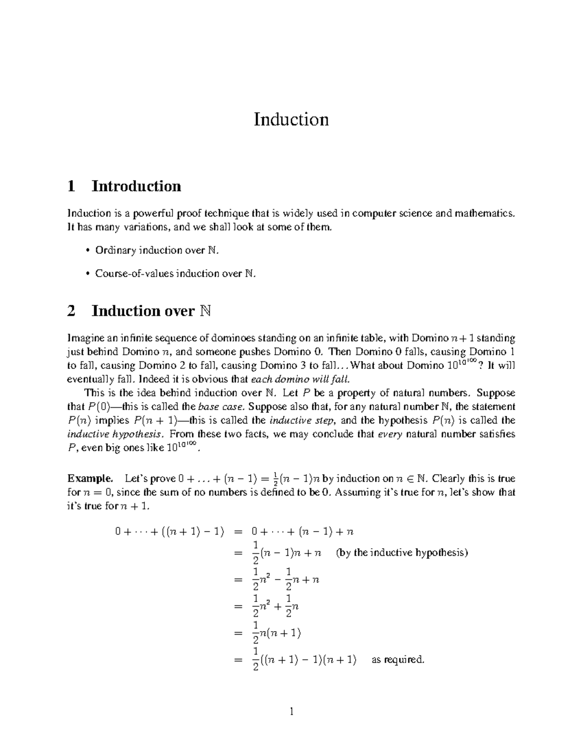 Handout 2a - Induction - Lecture notes - Induction 1 Introduction ...