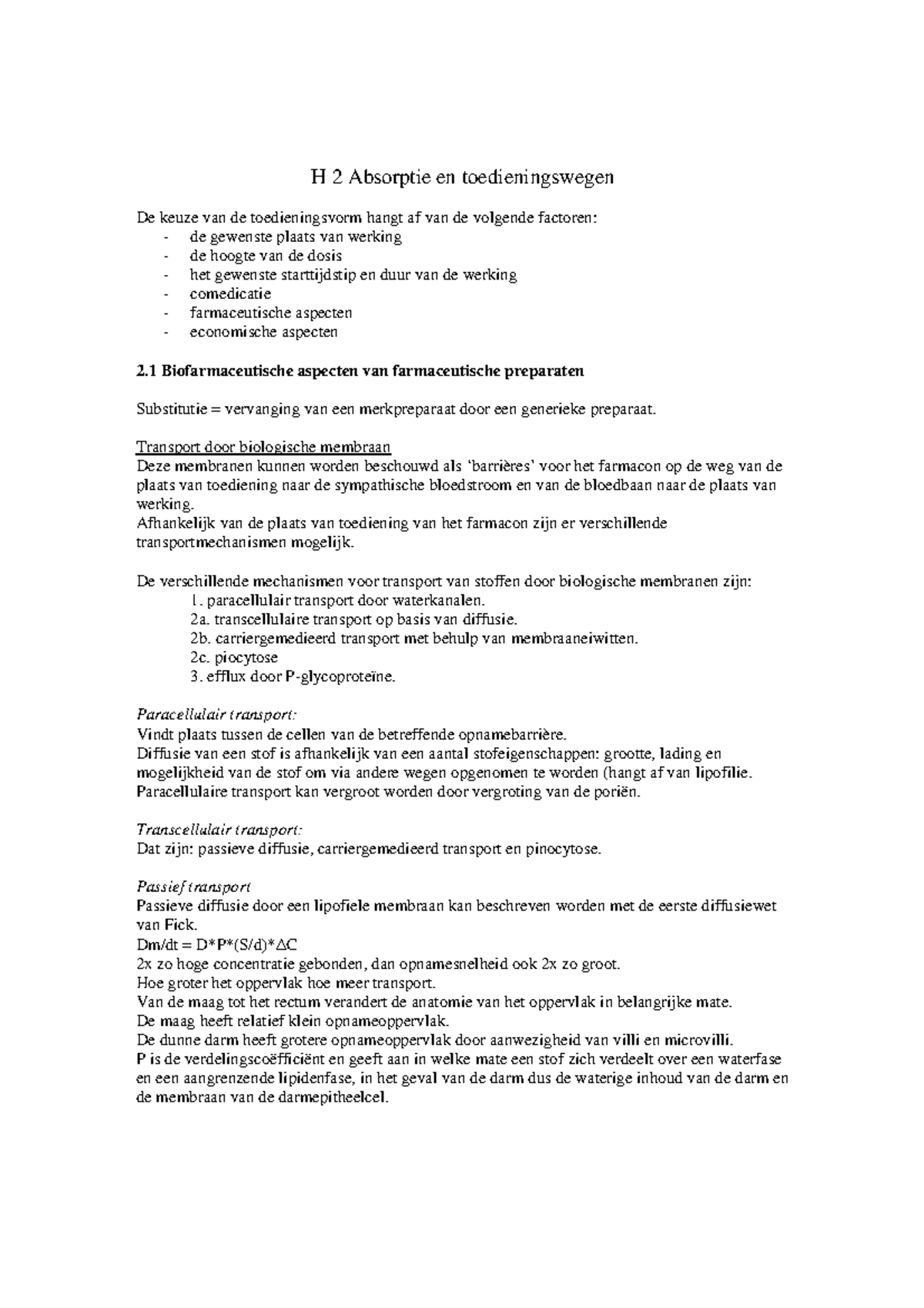 Samenvatting H2 Absorptie en toedieningswegen - H 2 Absorptie en ...