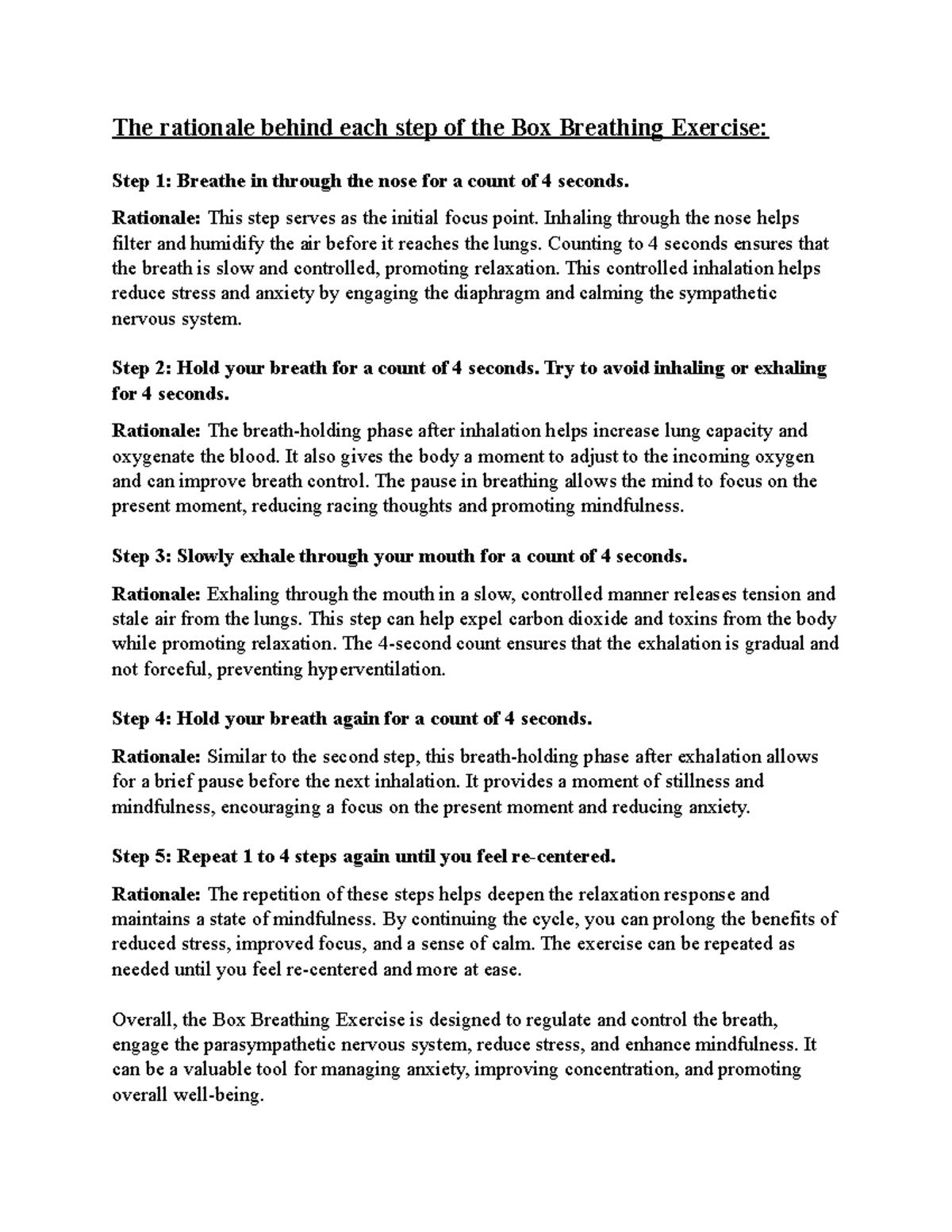 Box Breathing - Rationale - The rationale behind each step of the Box ...