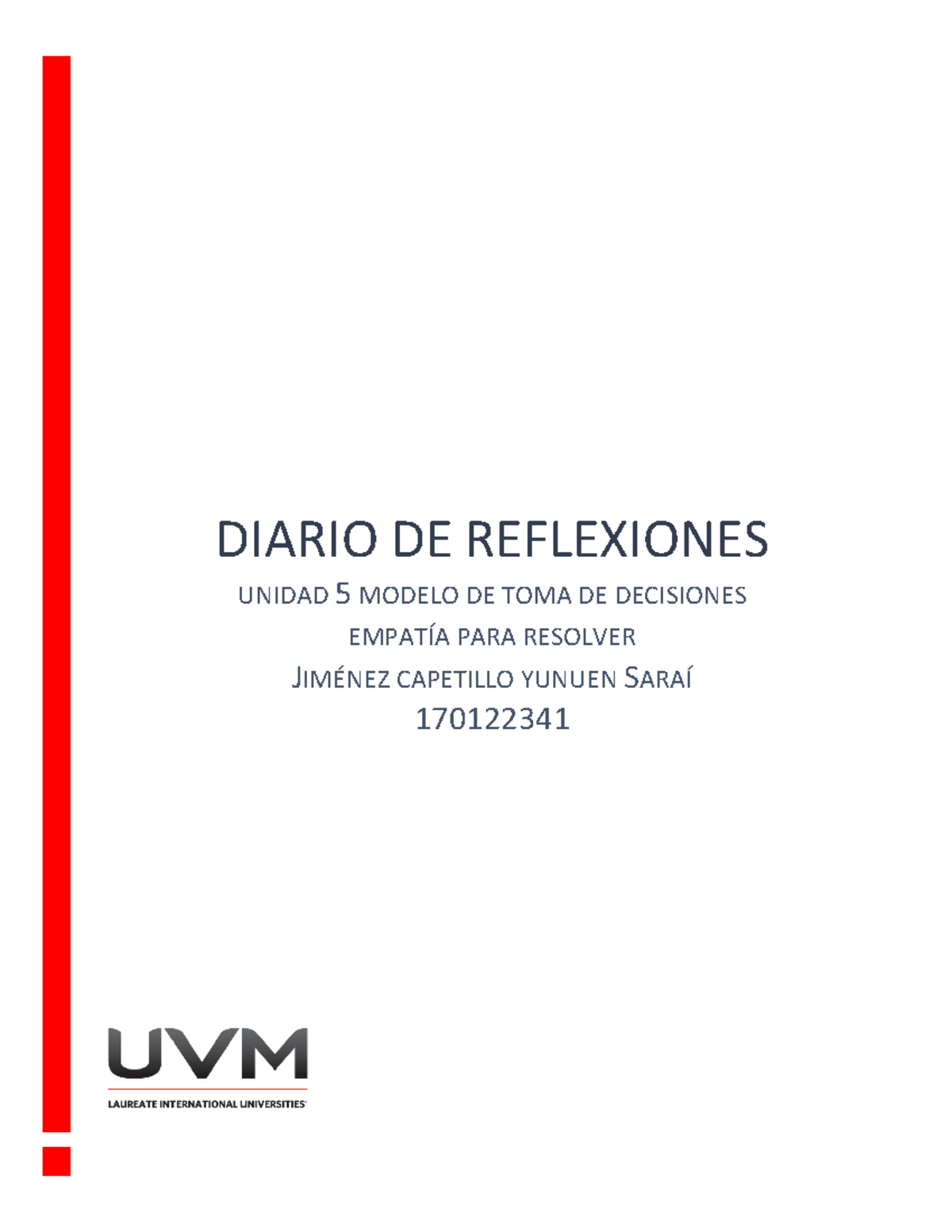 UNIDAD 5 MODELO DE TOMA DE DECISIONES DIARIO DE REFLEXIONES - Empatia para resolver - Studocu