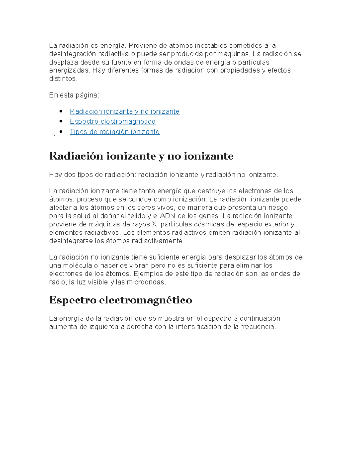 La radiación es energía - Proviene de átomos inestables sometidos a la ...
