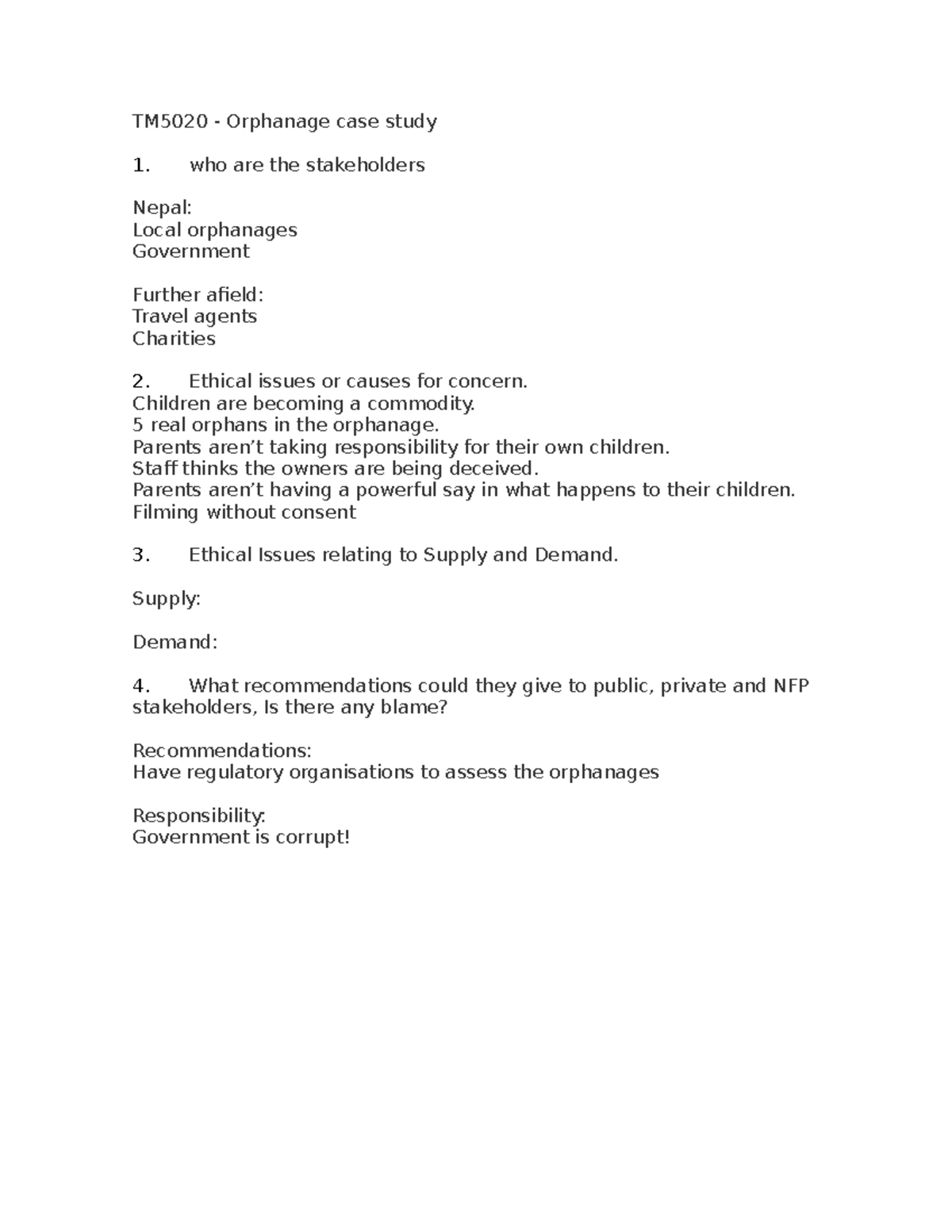 TM5020 Orphanage - Lecture notes 10 - TM5020 - Orphanage case study who ...