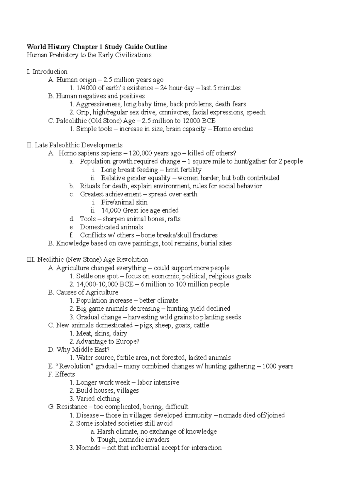 World History Chapter 1 Study Guide Outline - World History Chapter 1 ...