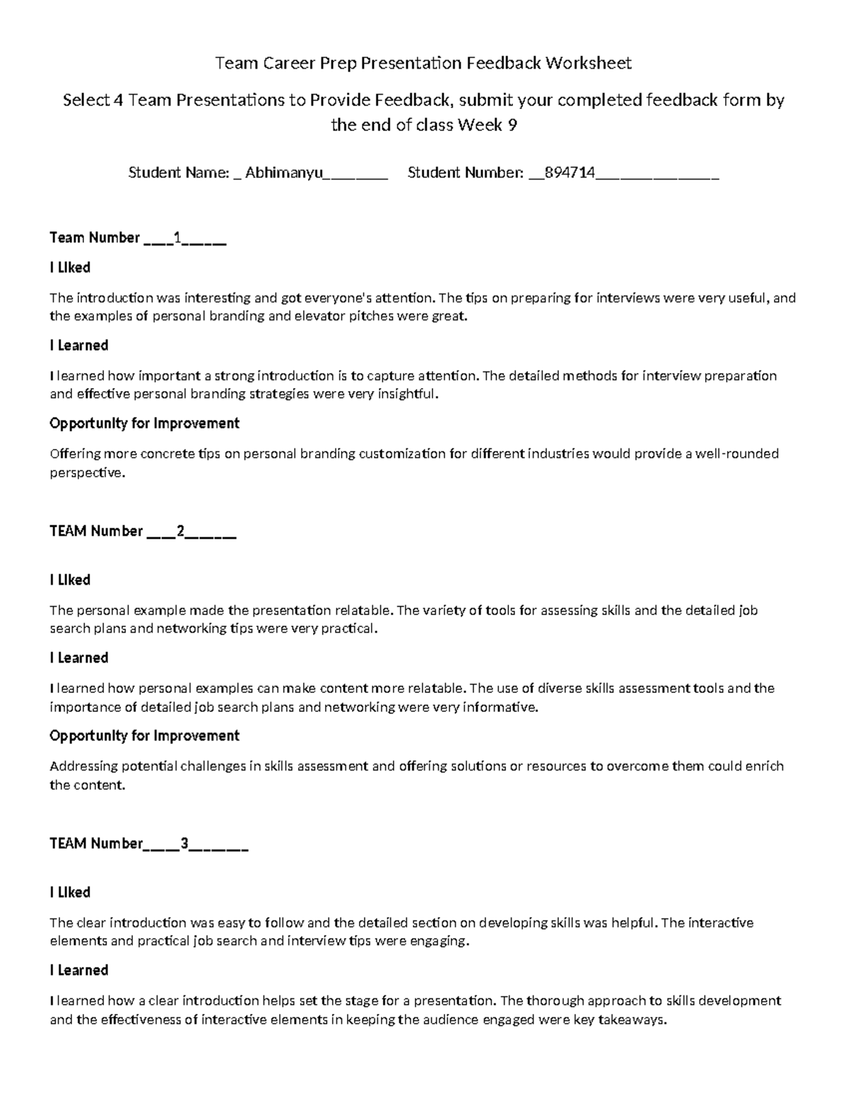Presentation Feedback (cps) - Team Career Prep Presentation Feedback ...