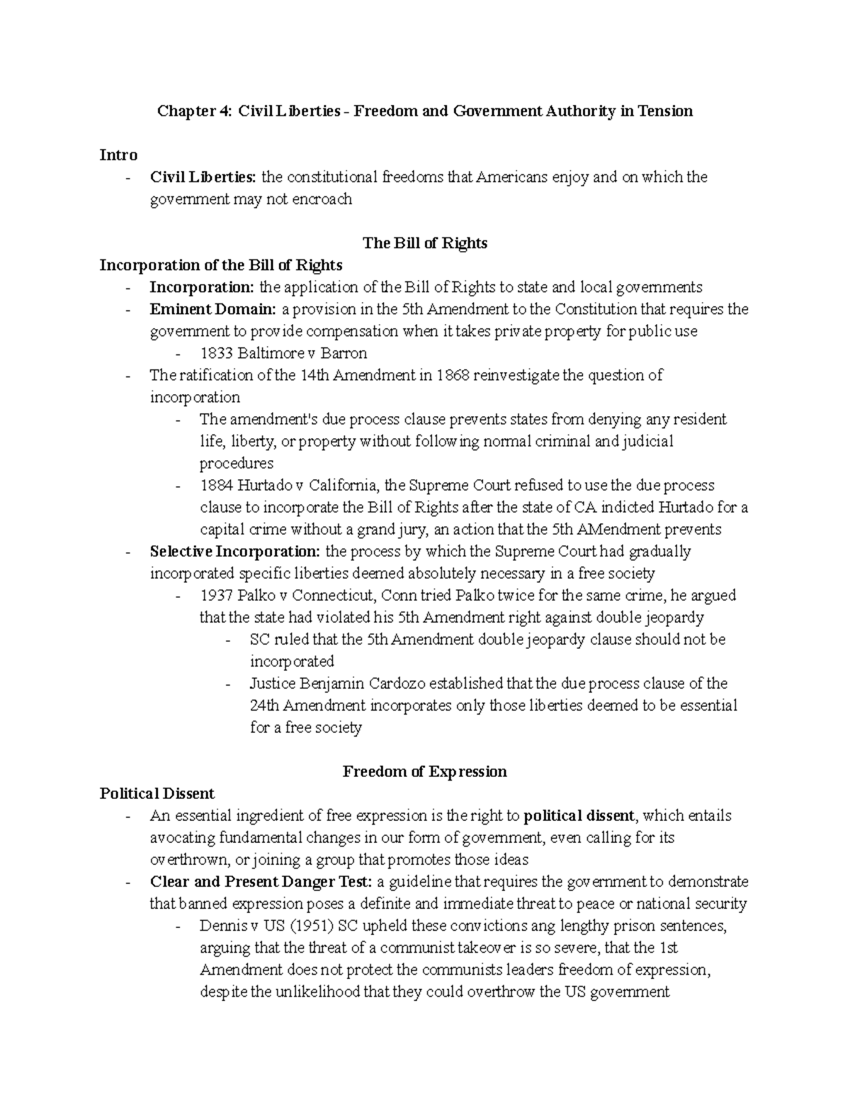 Textbook Chapter 4 - Civil Liberties - Chapter 4: Civil Liberties - Freedom and Government ...