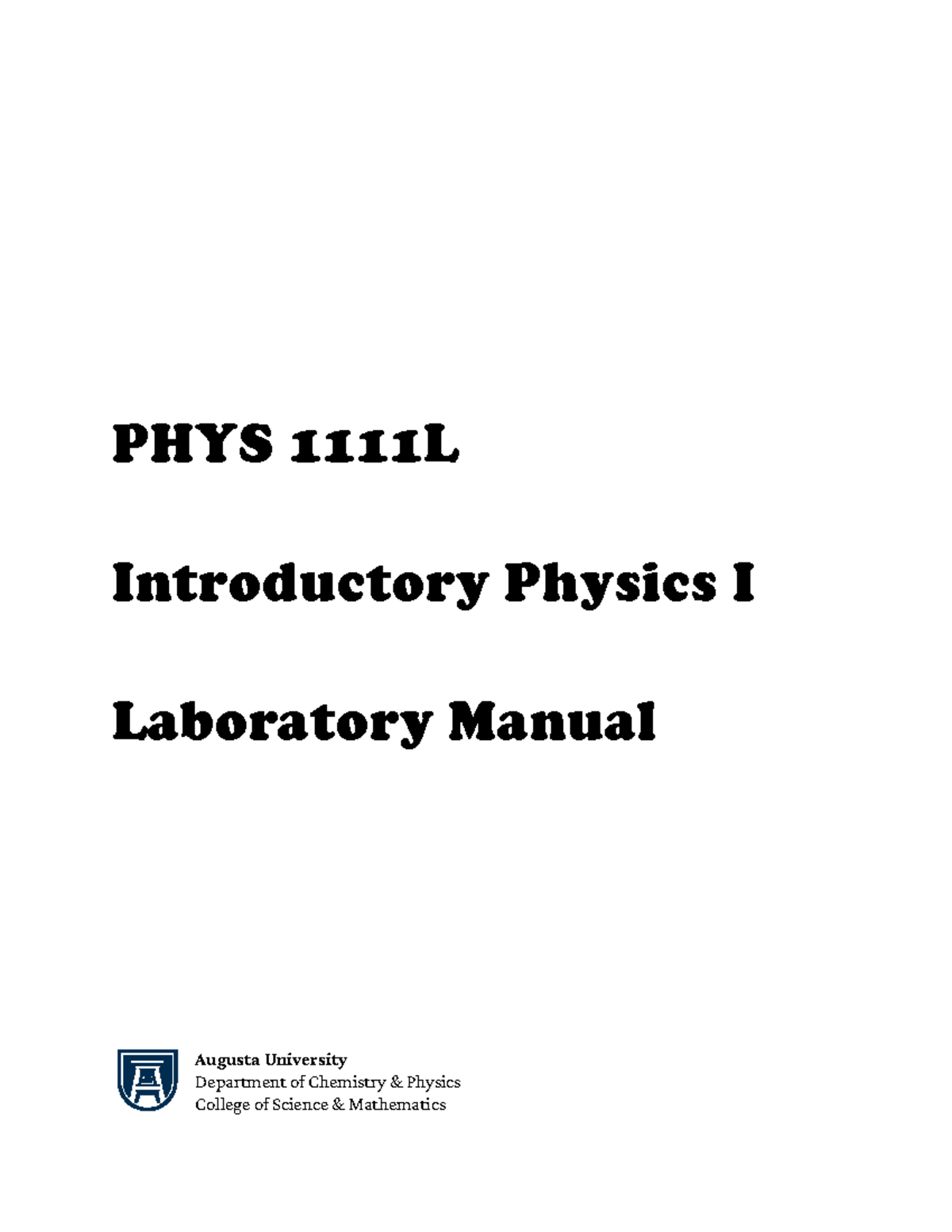 Lab Manual - PHYS 1111L Introductory Physics I Laboratory Manual ...