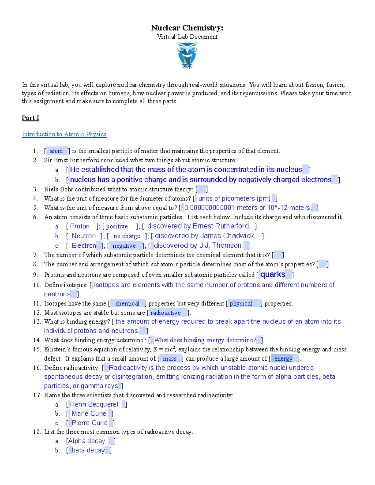 Nuclear Chemistry Virtual Lab - Nuclear Chemistry: Virtual Lab Document ...