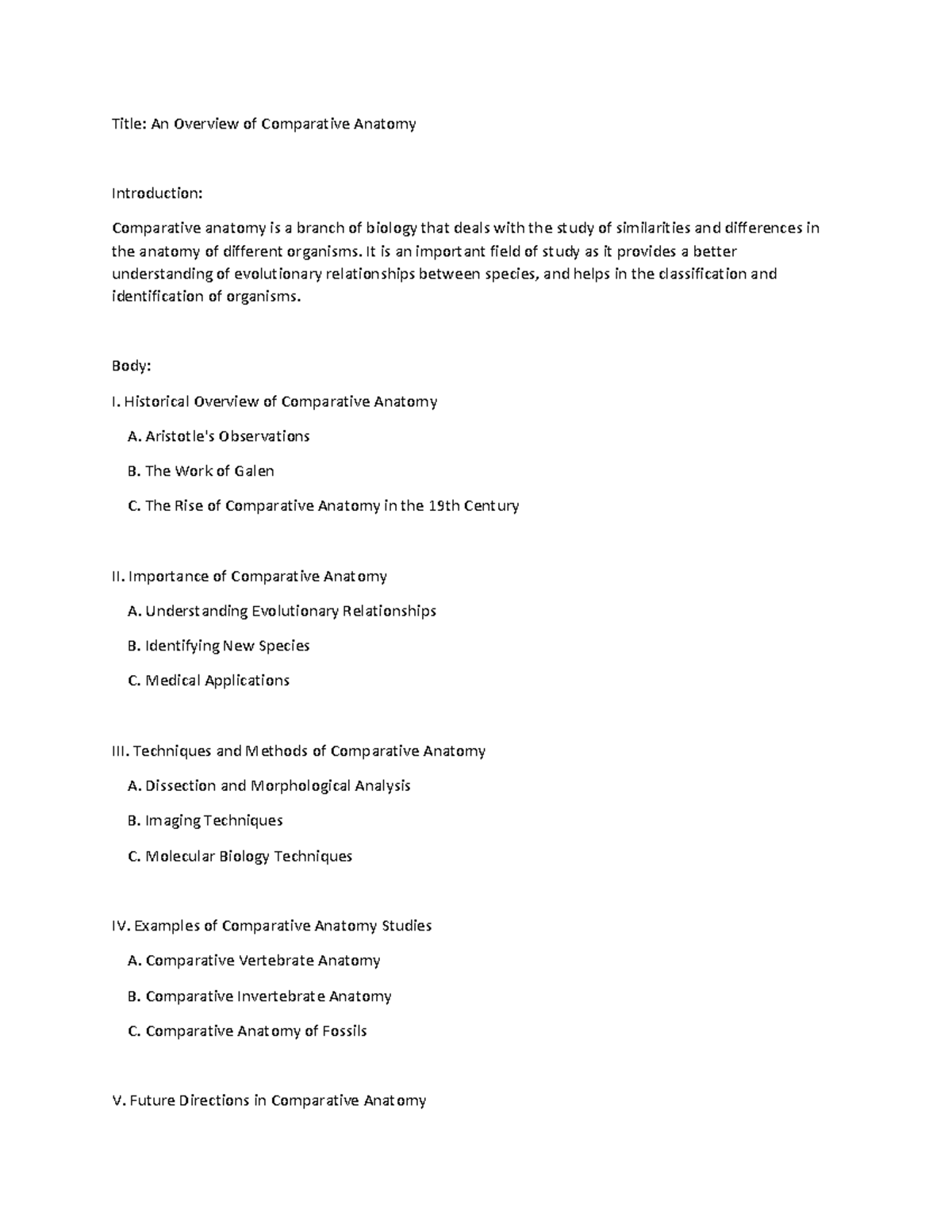 An Overview of Comparative Anatomy - Title: An Overview of Comparative ...