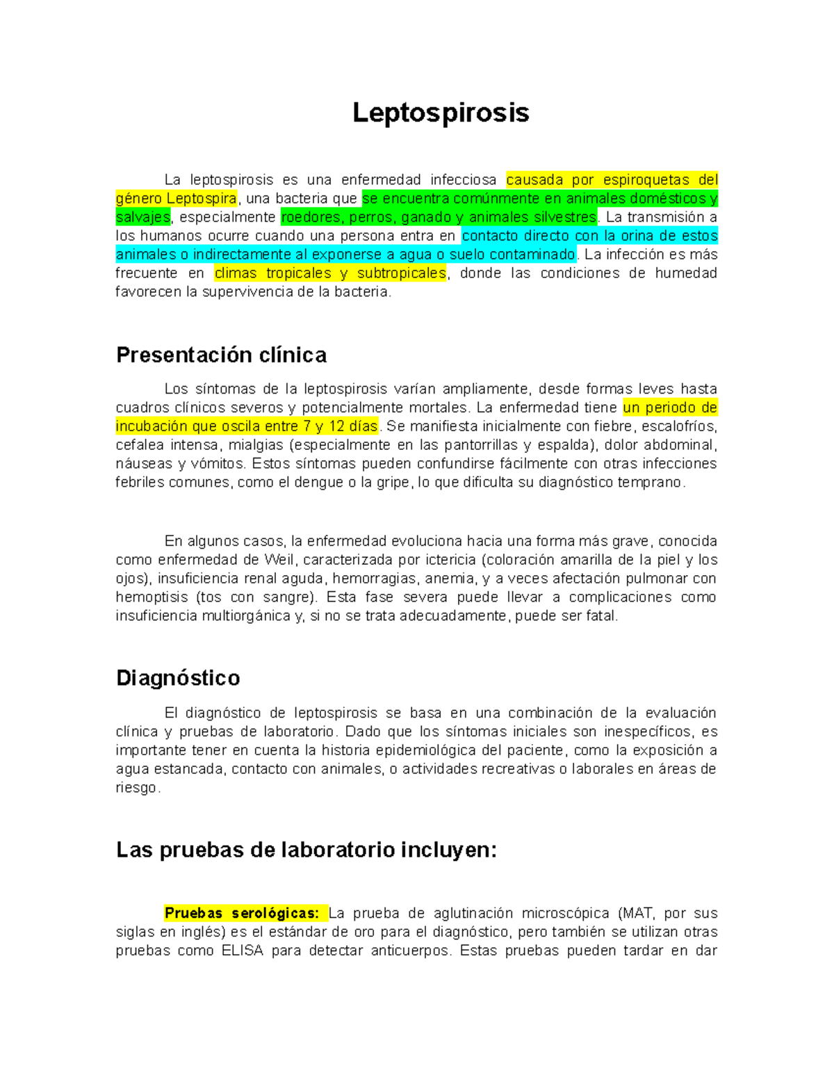 La leptospirosis - Leptospirosis La leptospirosis es una enfermedad infecciosa causada por - Studocu