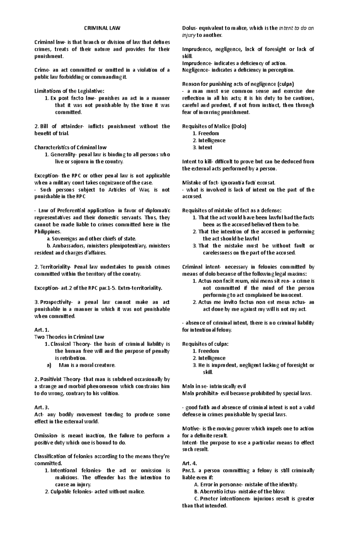 Art. 1-4 - Arts.1-4 of the RPC - CRIMINAL LAW Criminal law- is that ...