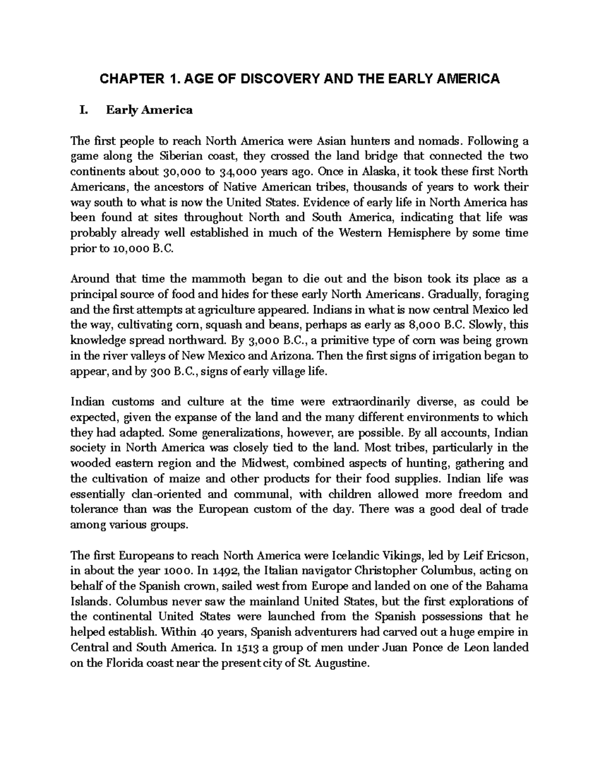 1 - njk - CHAPTER 1. AGE OF DISCOVERY AND THE EARLY AMERICA I. Early ...