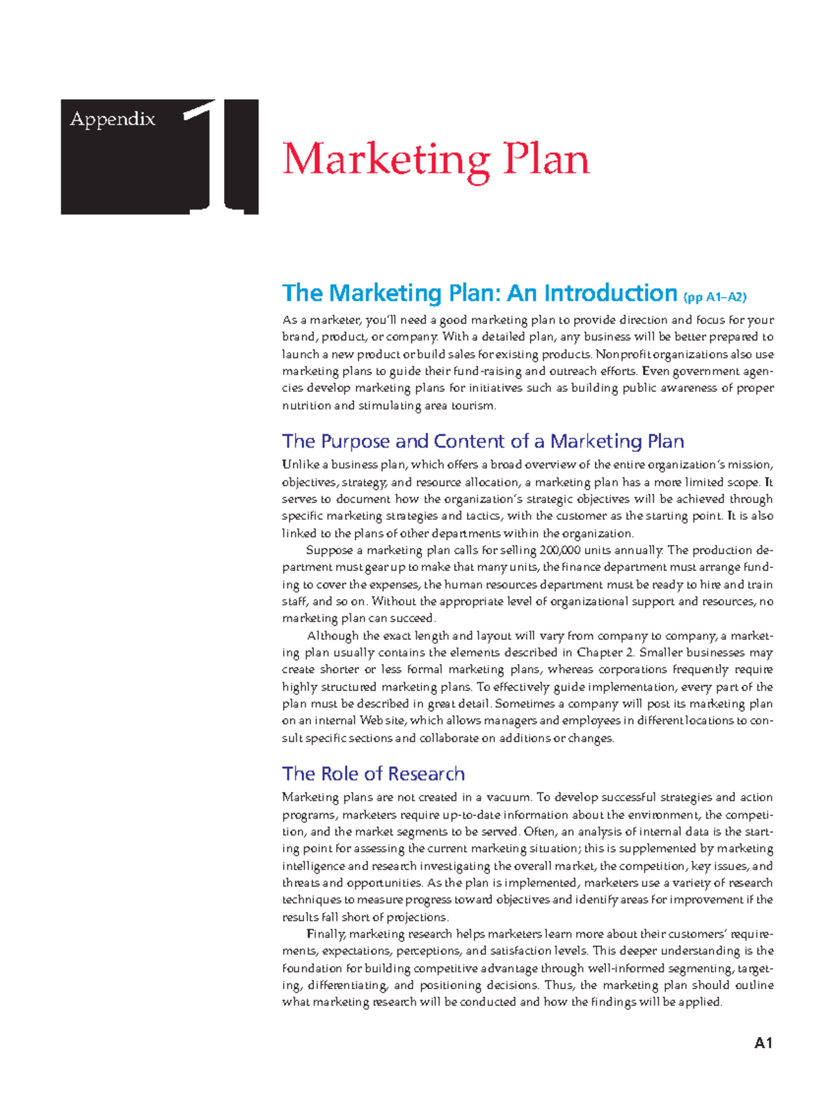 Appendix 1 Marketing Plan - A Marketing Plan The Marketing Plan: An ...