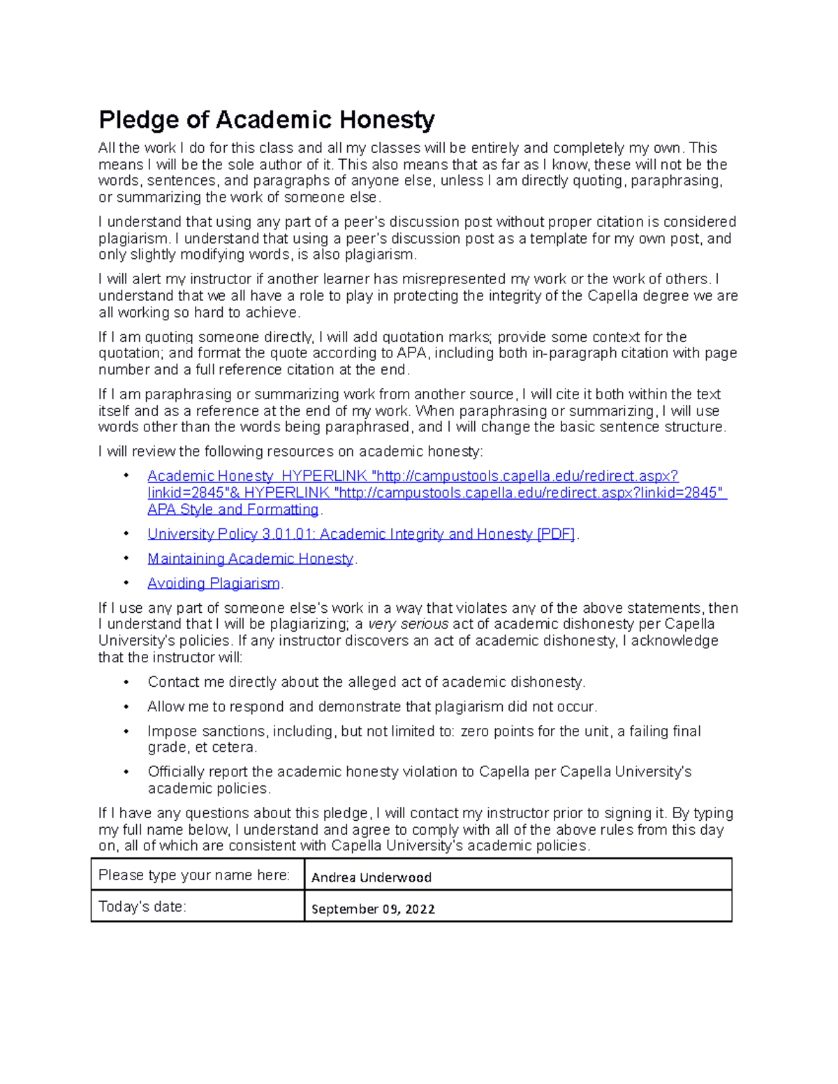 FPX4000 Underwood Andrea 1-1 - Pledge of Academic Honesty All the work ...