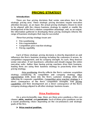 Pricing Strategy - PRICING STRATEGY Introduction: There are four ...