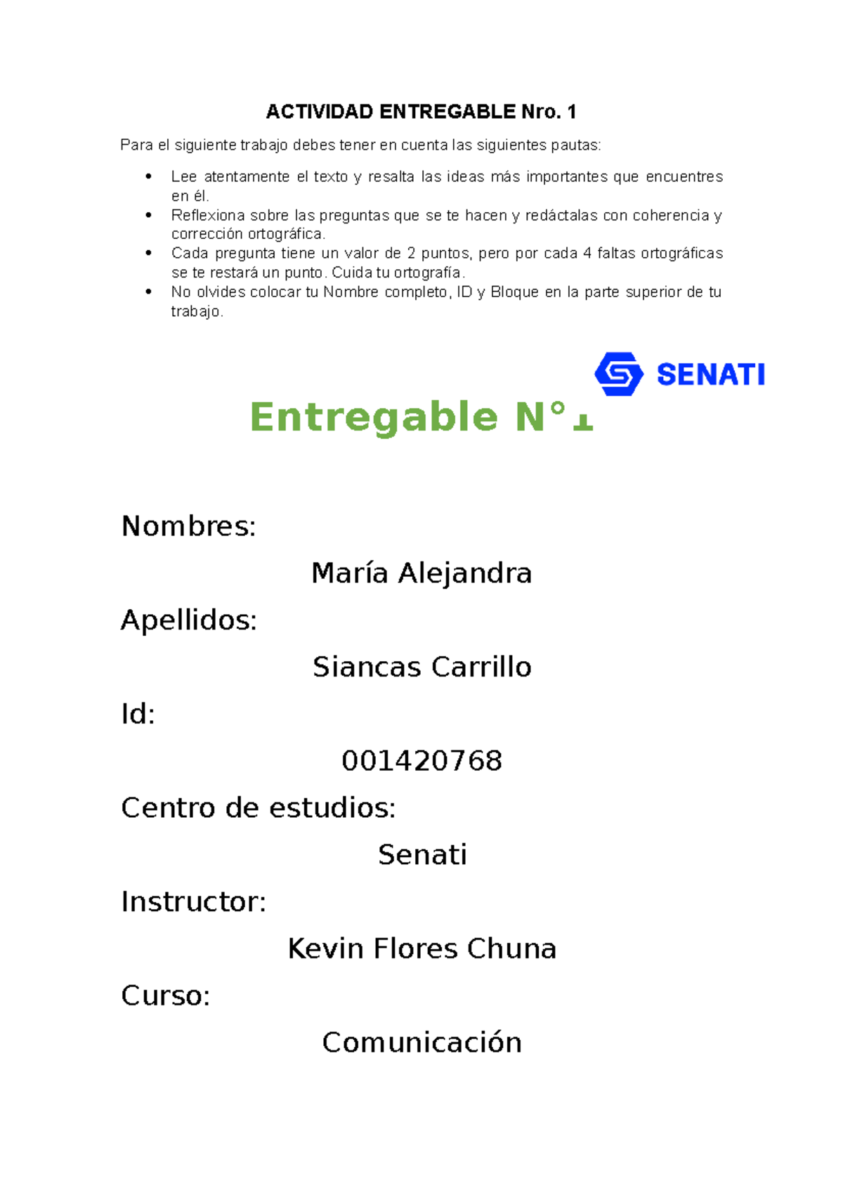 Actividad Entregable 1 Comunicación, senati estudios generales- primer ciclo de estudios ...
