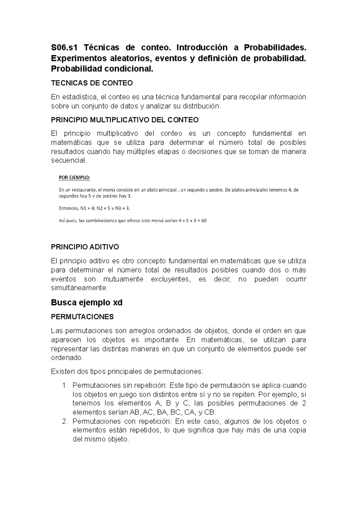 TECNICAS DE CONTEO - S06 Técnicas de conteo. Introducción a Probabilidades. Experimentos ...