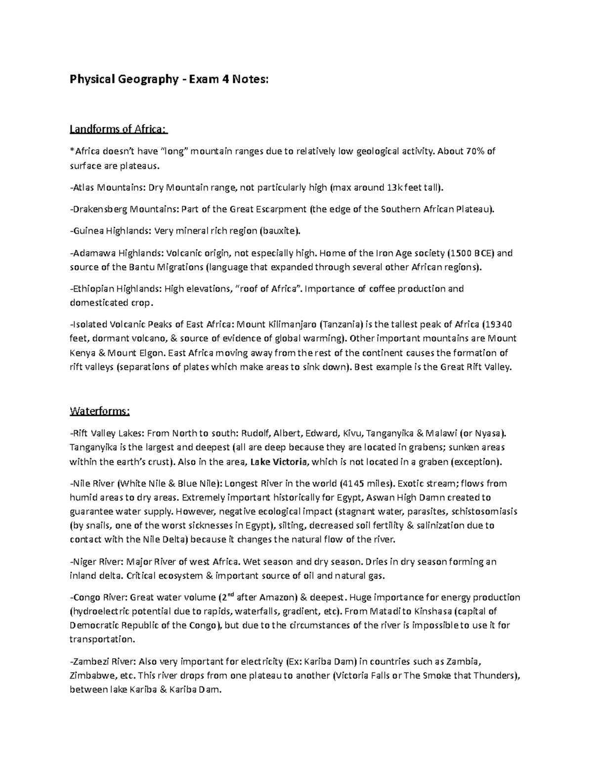 Geography Final Study Notes - Physical Geography - Exam 4 Notes ...